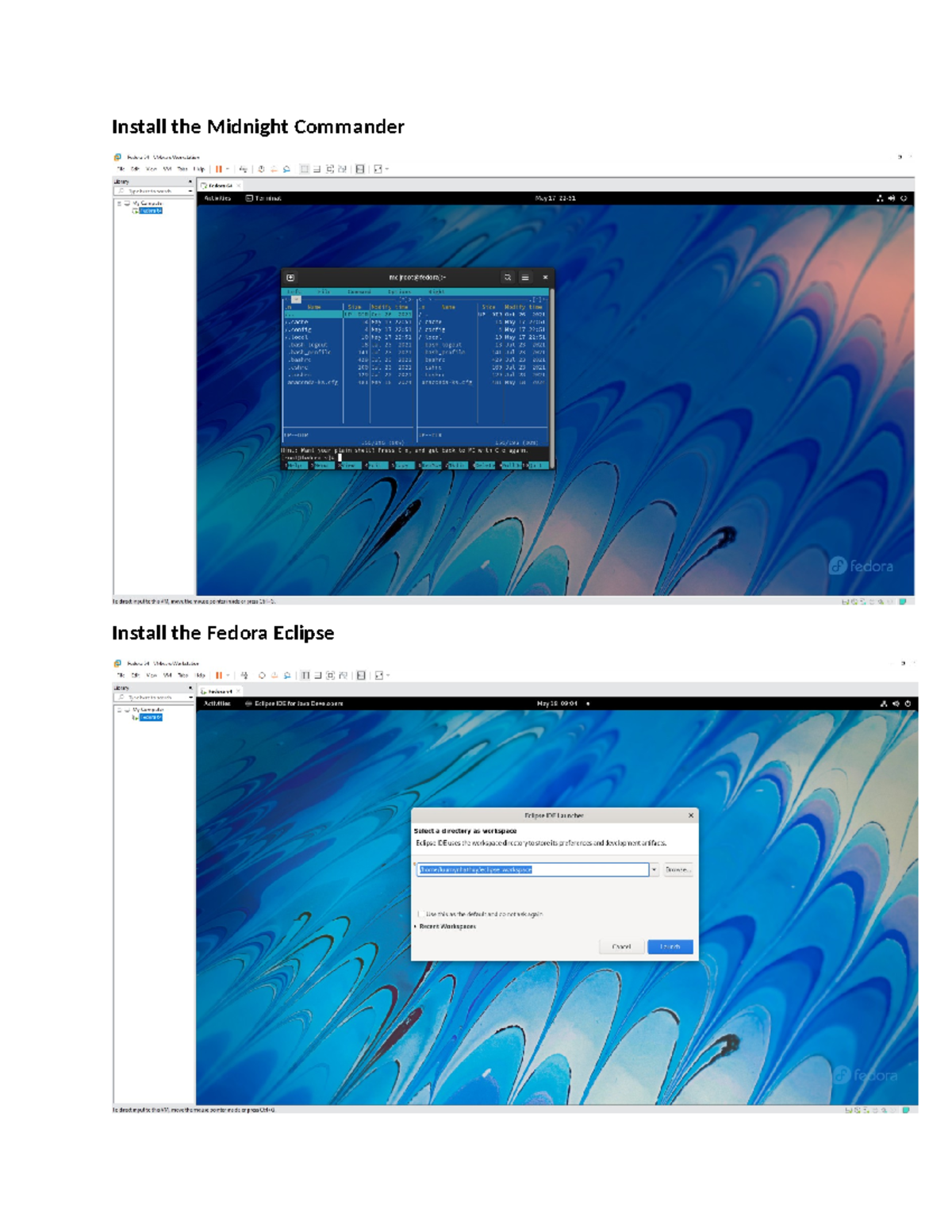 Lab1 Good Operating System Install The Midnight Commander Install The Fedora Eclipse 0405
