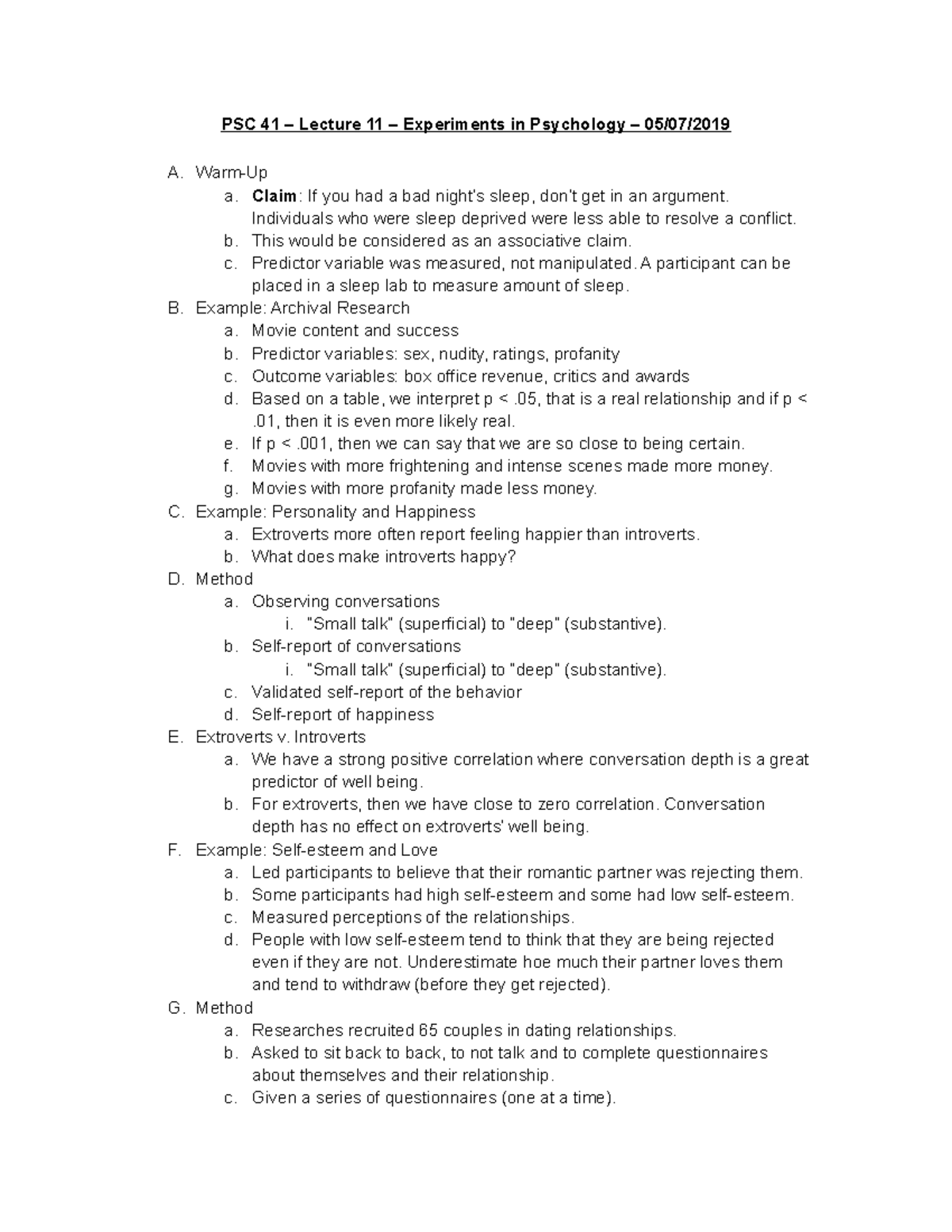 PSC 41 – Lecture 11 – Experiments in Psychology - PSC 41 – Lecture 11 ...