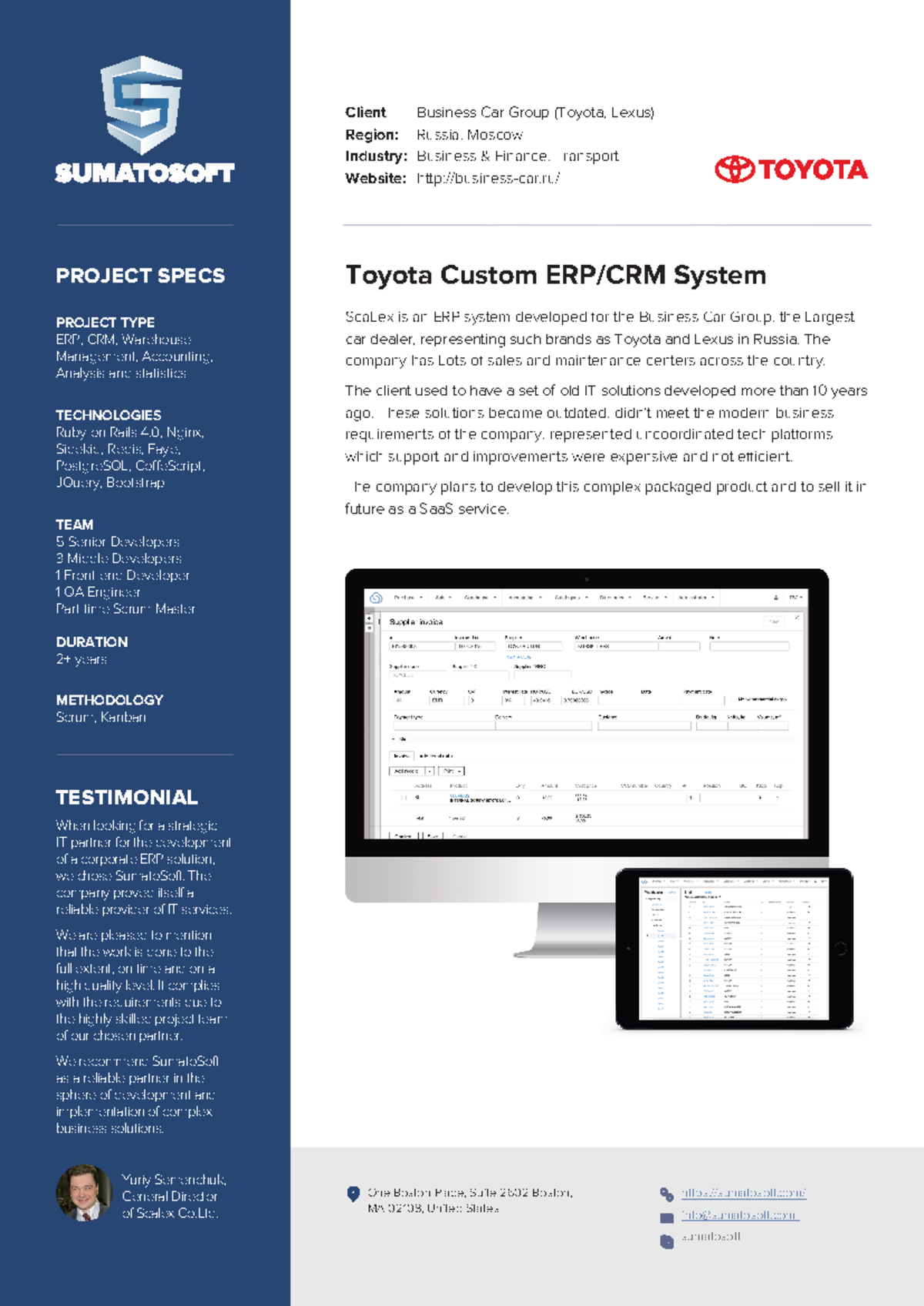 Toyota Custom ERP System Case Study Sumato Soft - sumatosoft/ info@sumatosoft sumatosoft PROJECT ...