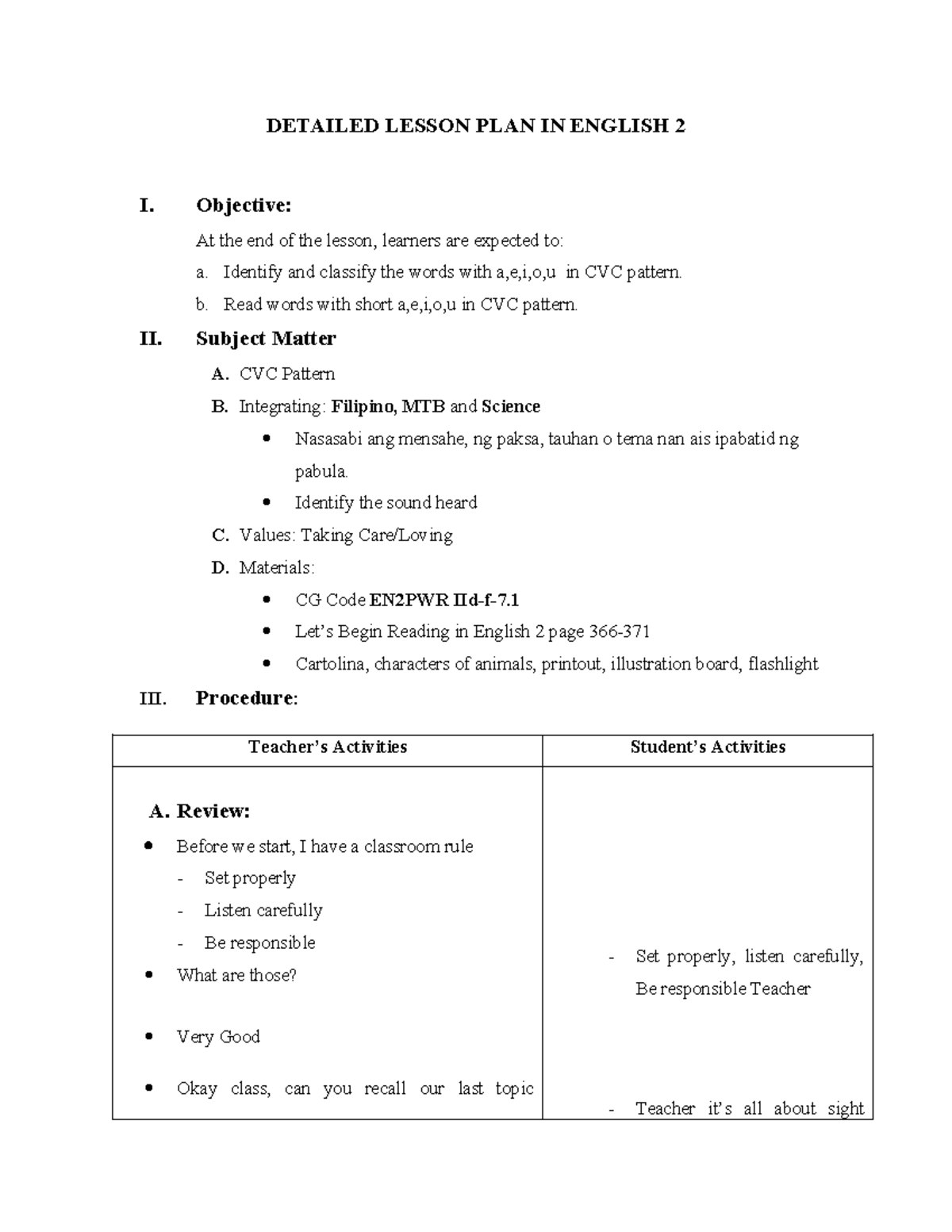 Detailed lesson plan in English 2 - DETAILED LESSON PLAN IN ENGLISH 2 I ...