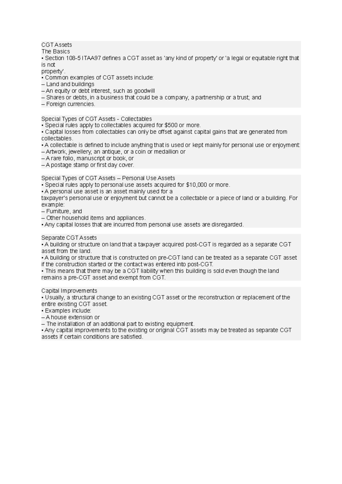 CGT Taxation Law and Practice - CGT Assets The Basics Section 108-5 ...