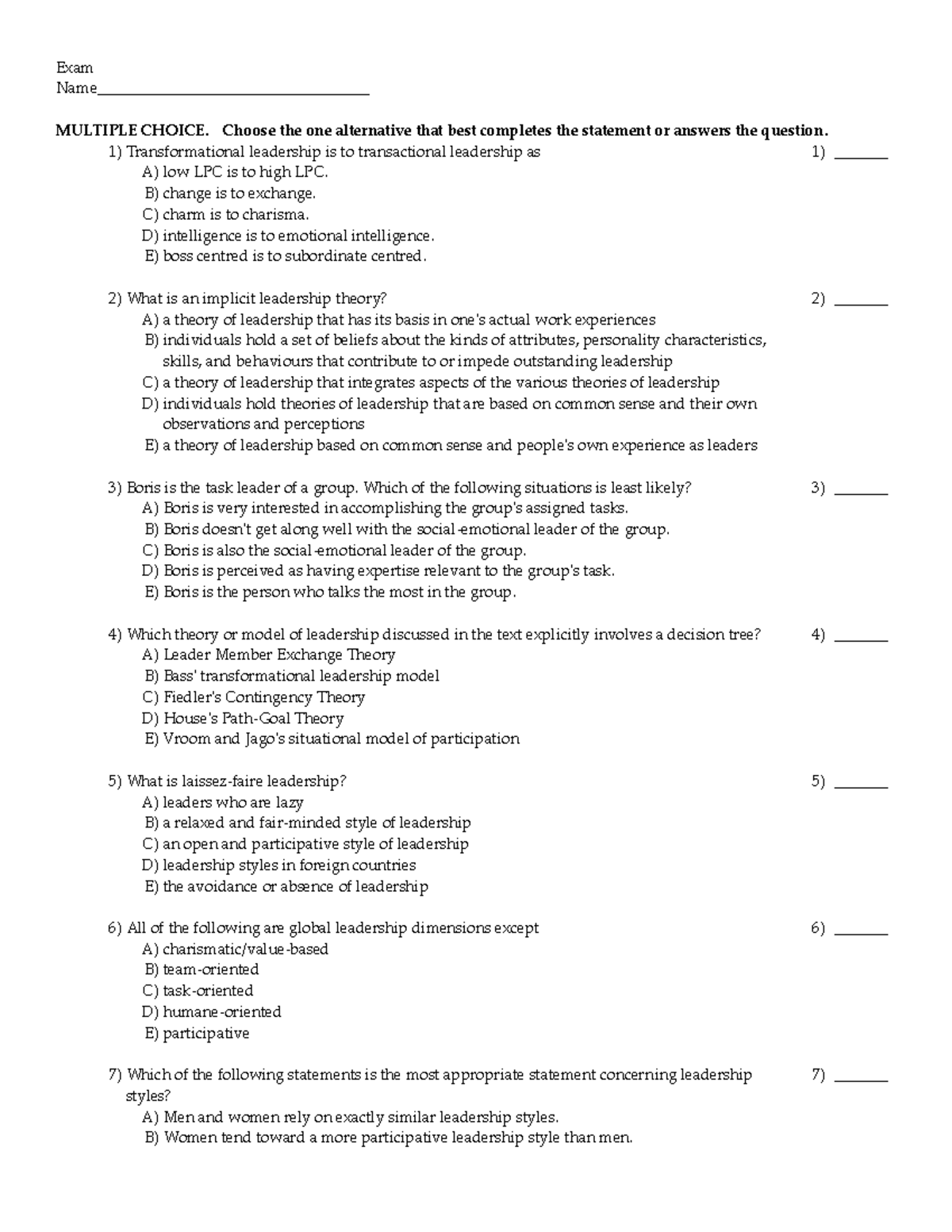 C9 - practice questions for chapter 9 - Exam Name ...
