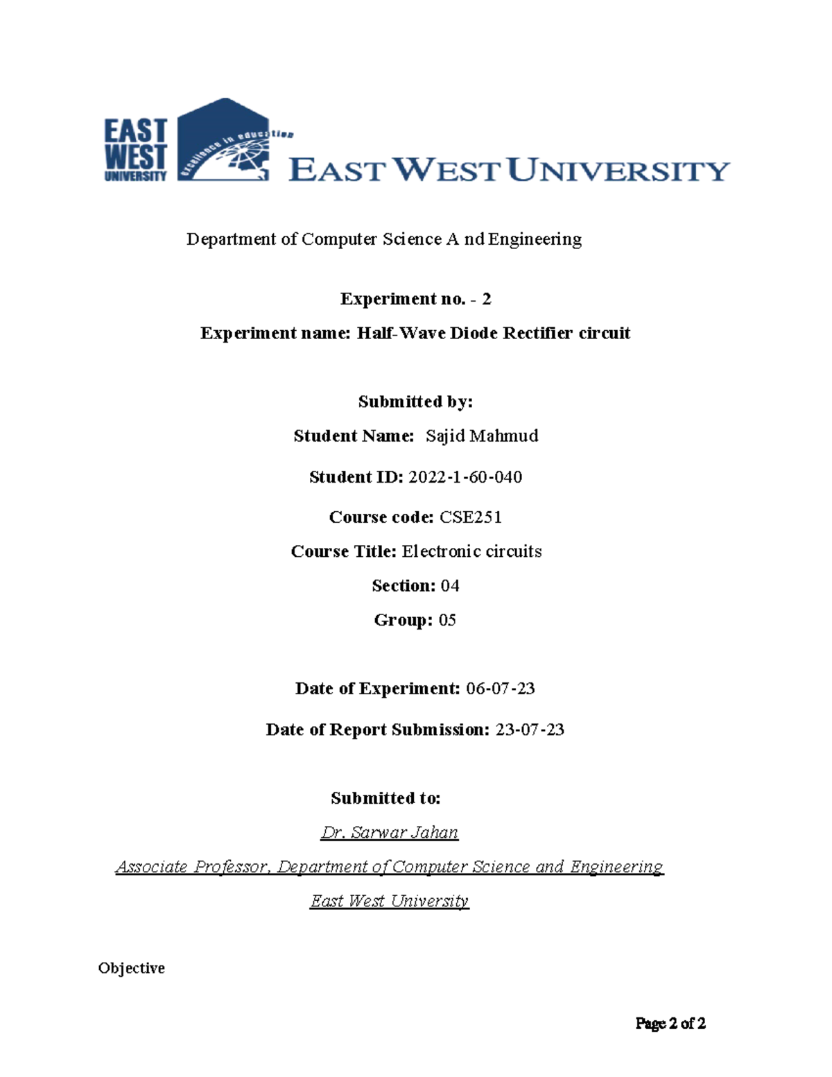 Lab22022 1 60 040 - CSE 251 - Department of Computer Science A nd ...