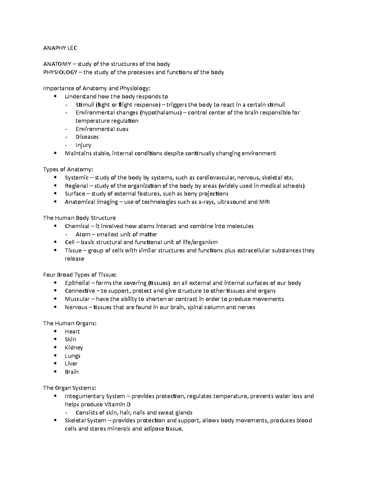 Anaphy- Session-1 - hello - ANAPHY LEC ANATOMY – study of the ...