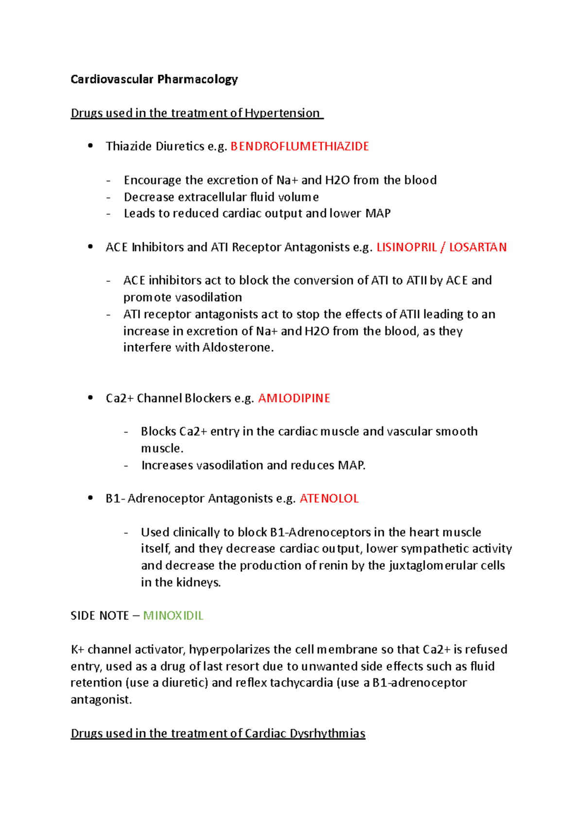 Cardiovascular Pharmacology - Cardiovascular Pharmacology Drugs used in ...