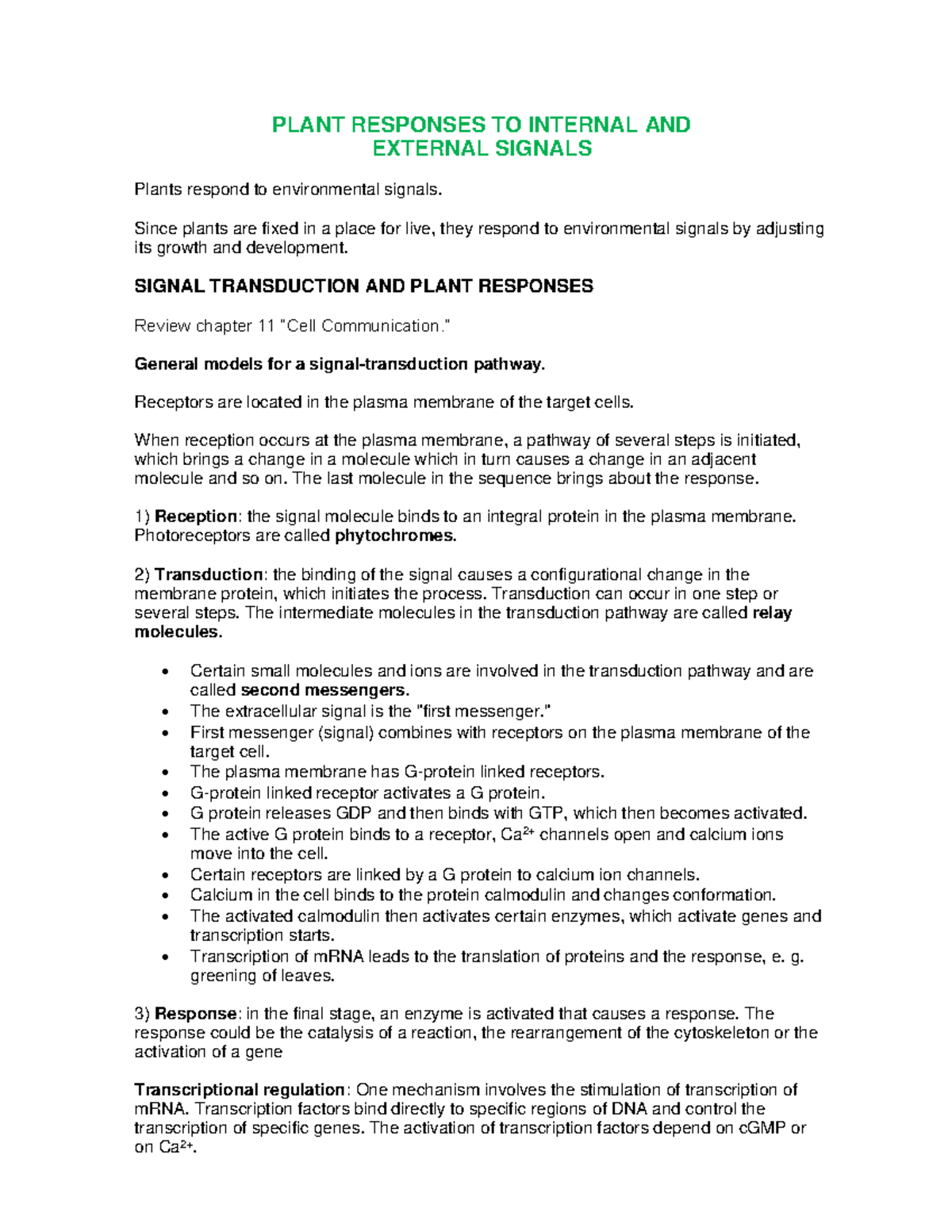 Plant Responses to Internal External Signals - PLANT RESPONSES TO ...