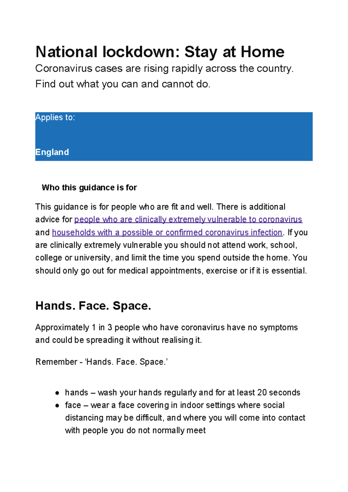 National Lockdown Guidance - National lockdown: Stay at Home ...
