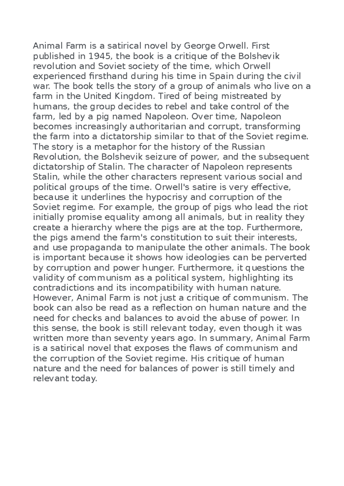 Animal FARM - gbvhbvhbhj - Animal Farm is a satirical novel by George ...