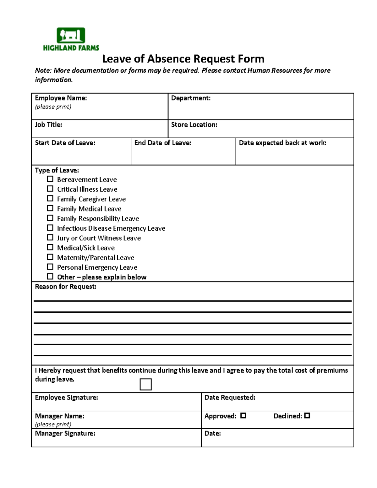 Leave of Absence Request Form - HR Documentation - Leave of Absence ...