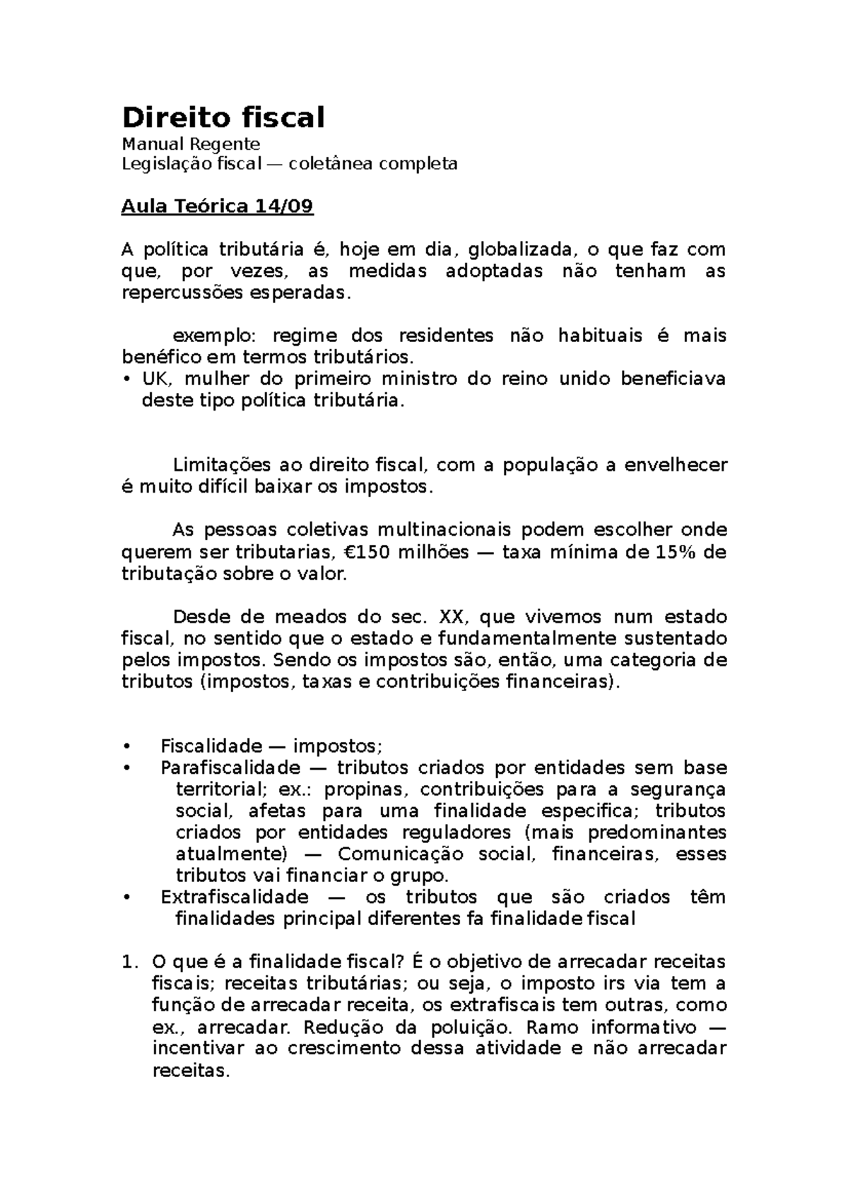 Direito Fiscal - aulas - Direito fiscal Manual Regente Legislação ...