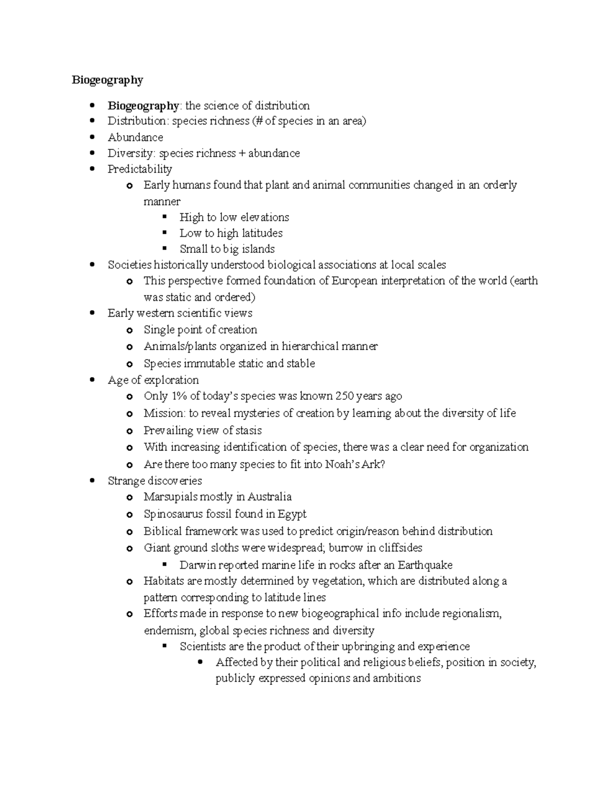 1 History of Biogeography Notes - Biogeography Biogeography: the ...