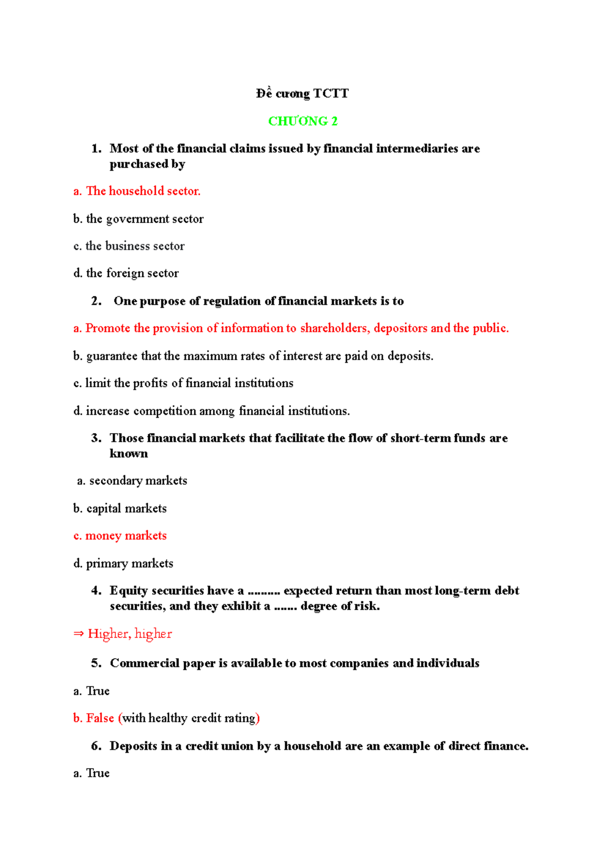 Đề cương TCTT - should consider - Đề cương TCTT CHƯƠNG 2 Most of the ...