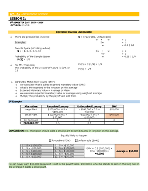 Management Science Forecasting - ACC- 104 : MANAGEMENT SCIENCE LESSON 5 ...