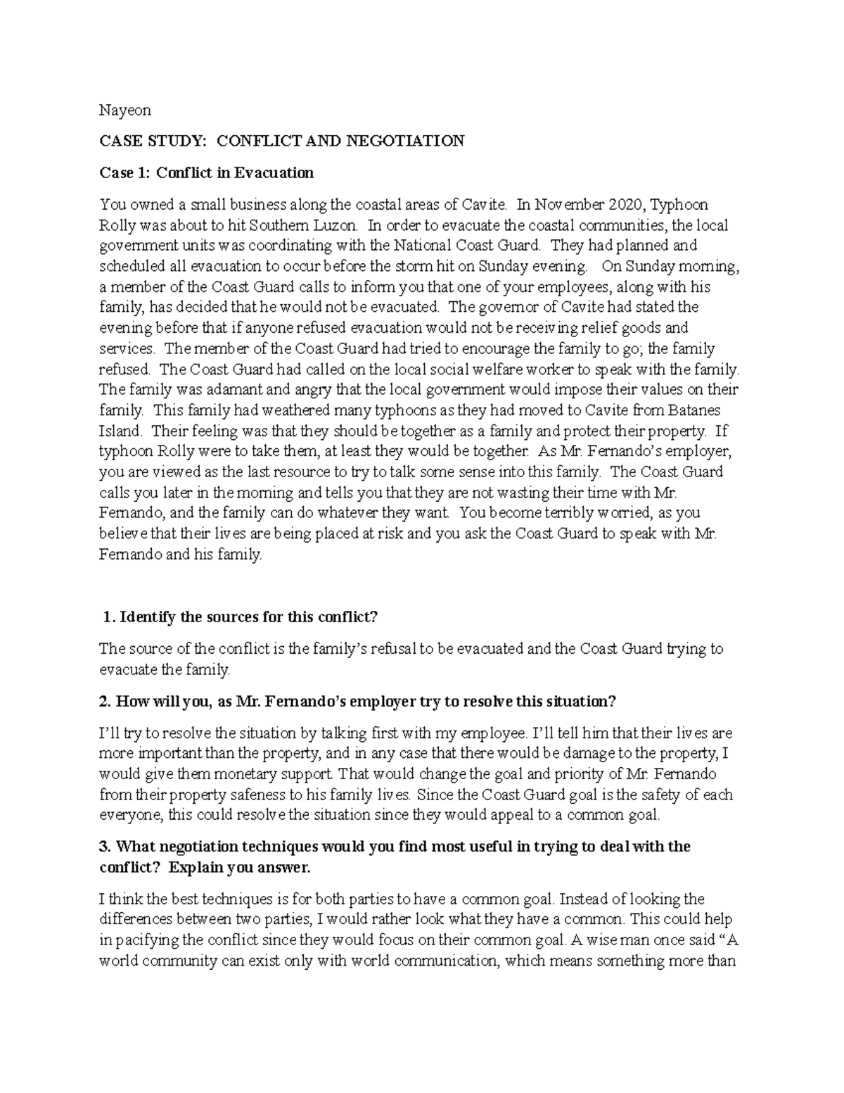 Nayeon Case - Conflict and Negotiation - Nayeon CASE STUDY: CONFLICT ...