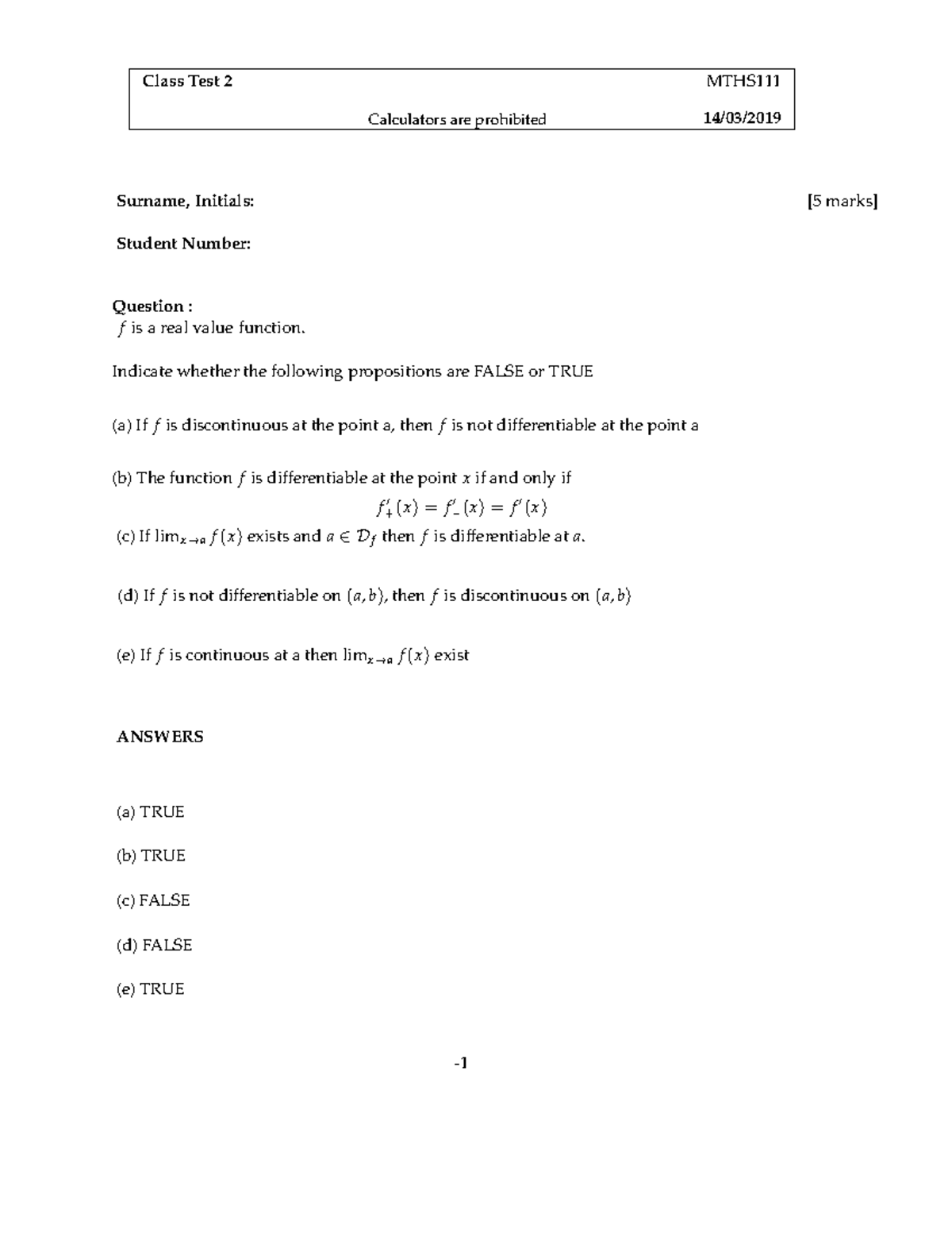 Class test 2 - practice notes - Class Test 2 MTHS Calculators are ...