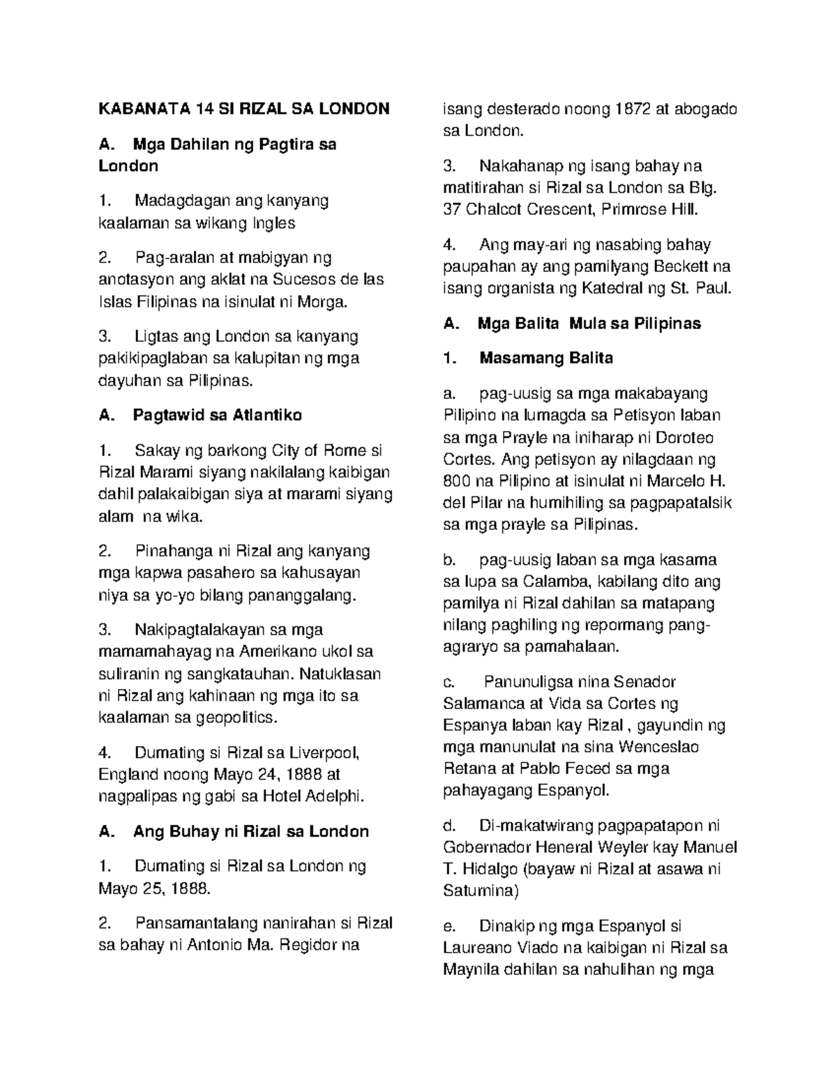 Kabanata 14 si rizal sa london - KABANATA 14 SI RIZAL SA LONDON A. Mga ...