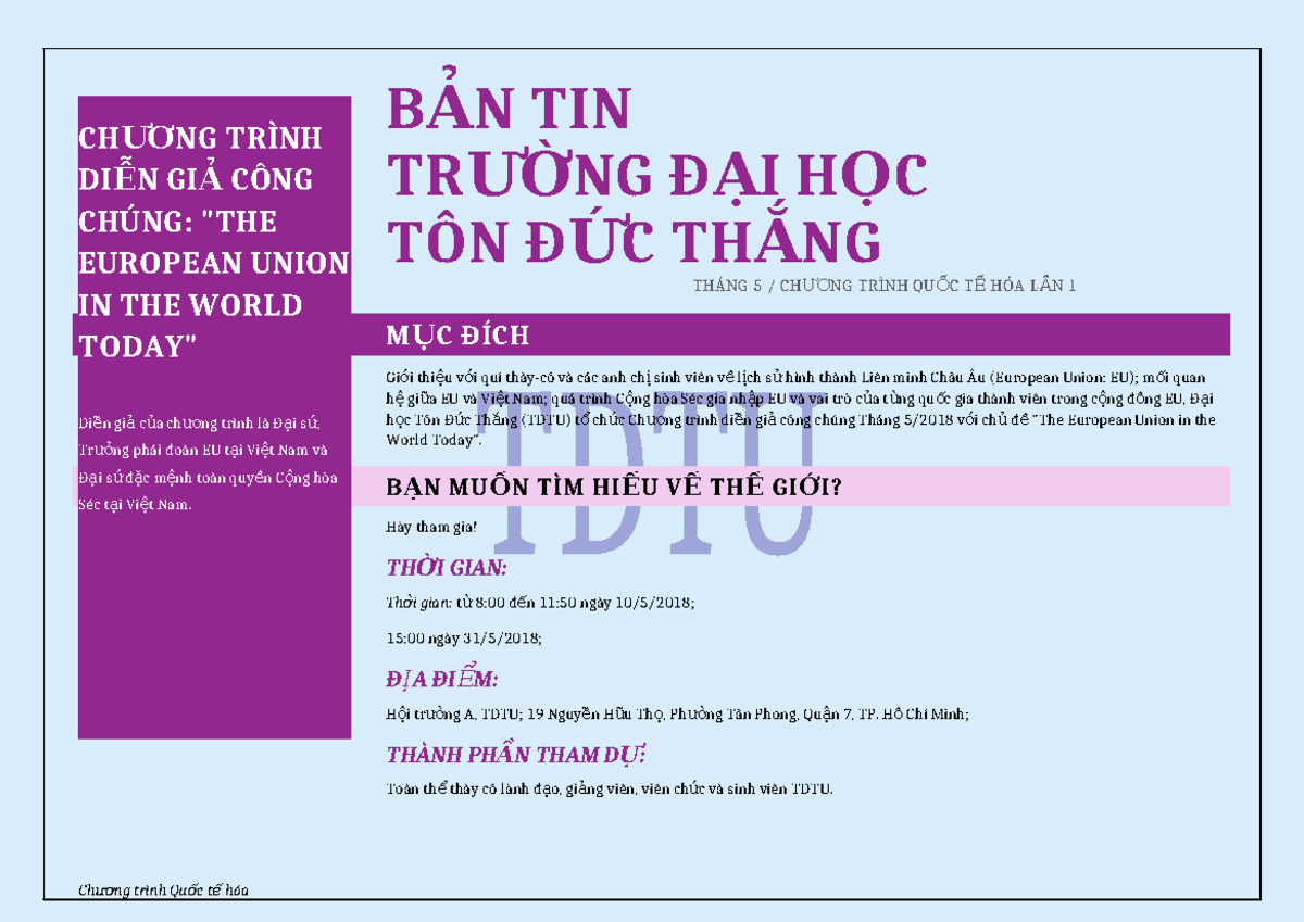 BT1 - qfewdfdfsdnvosdnvojnsdvonv - B ẢN TIN TR ƯỜ NG Đ ẠI H ỌC TÔN Đ Ứ C TH ẮNG THÁNG 5 / CH ƯƠ ...