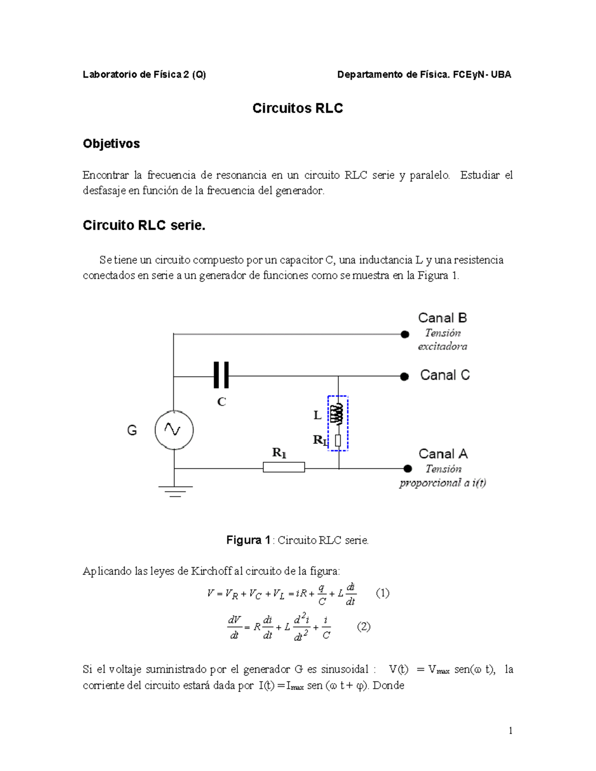 RLC - Laboratorio de Física 2 (Q) Departamento de Física. FCEyN- UBA ...