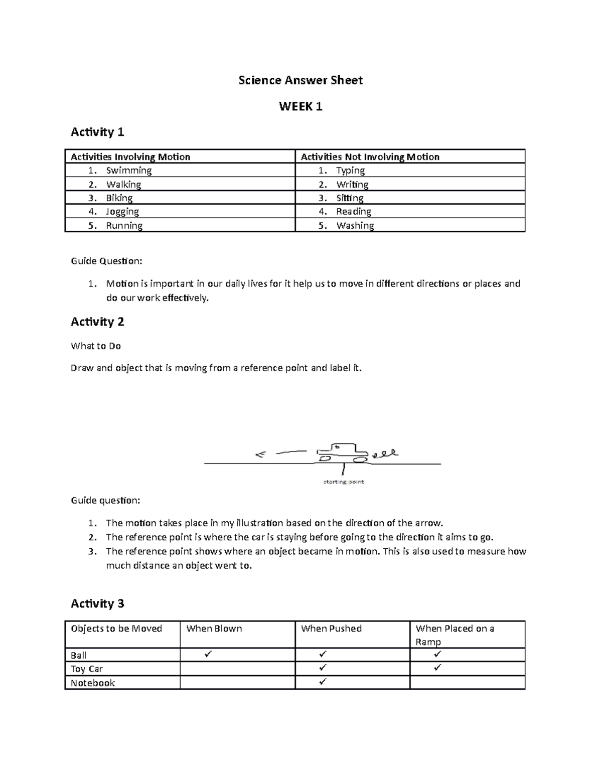 Answer Sheet - ljkljjoi - Science Answer Sheet WEEK 1 Activity 1 ...