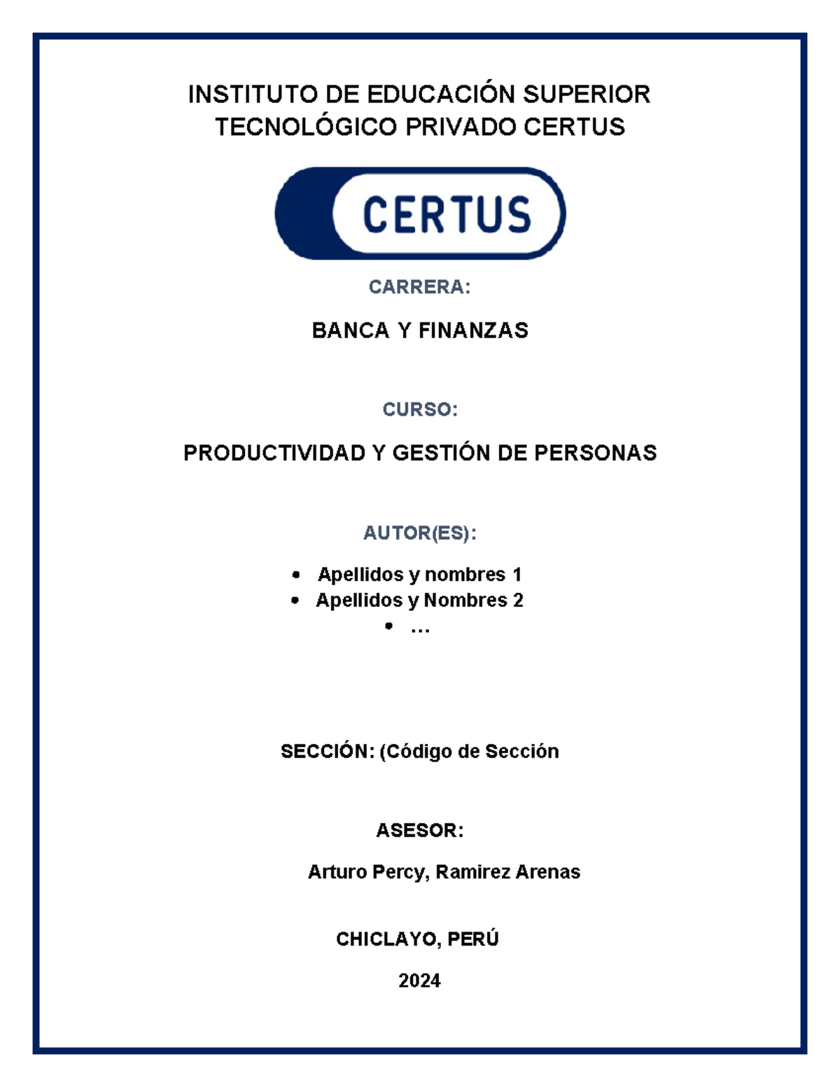 Modelo de Caratula Certus - Emprendimiento AA2 - INSTITUTO DE EDUCACIÓN SUPERIOR TECNOLÓGICO ...