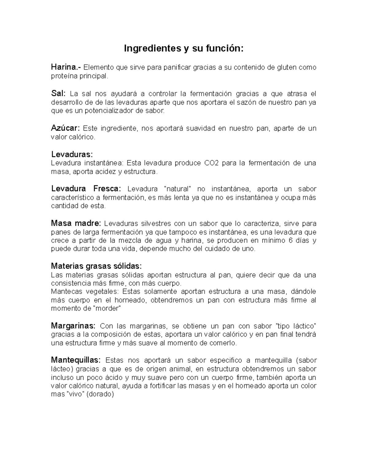 EL PAN, Ingredientes Y SU Función - Ingredientes y su función: Harina ...