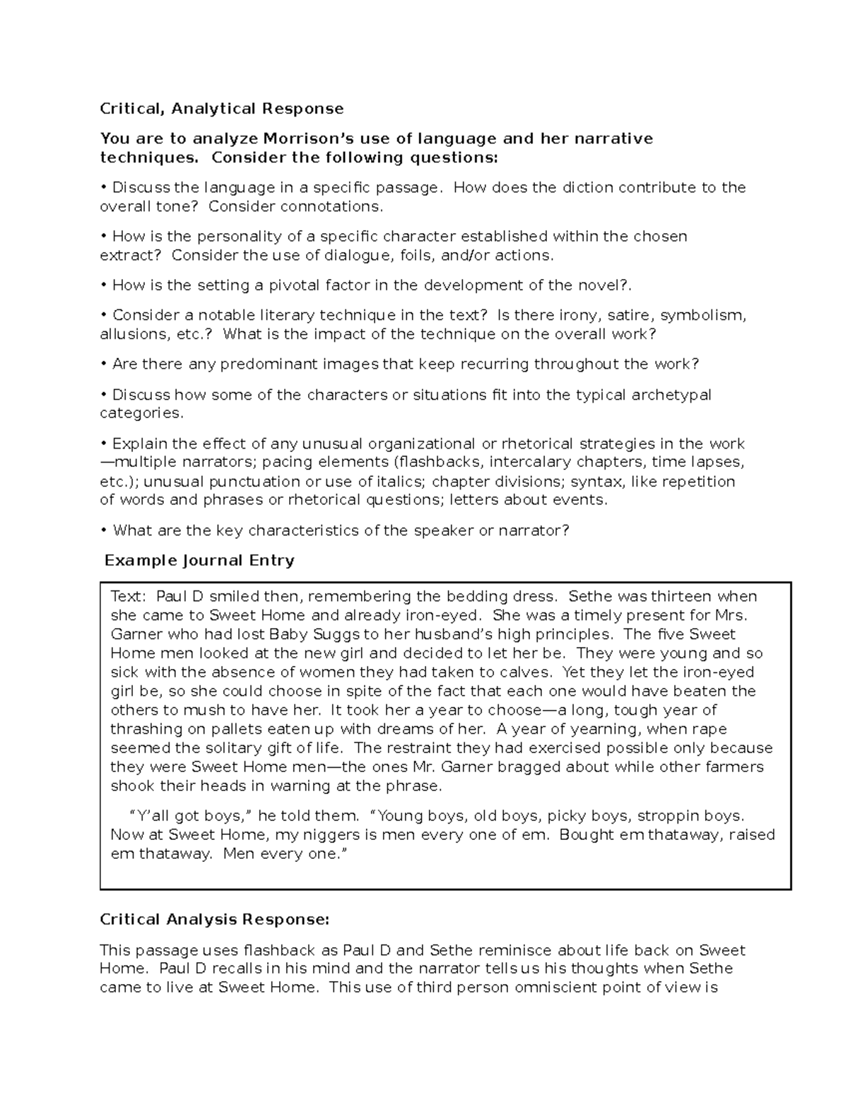 Critical Ananlysis Response - Critical, Analytical Response You are to ...