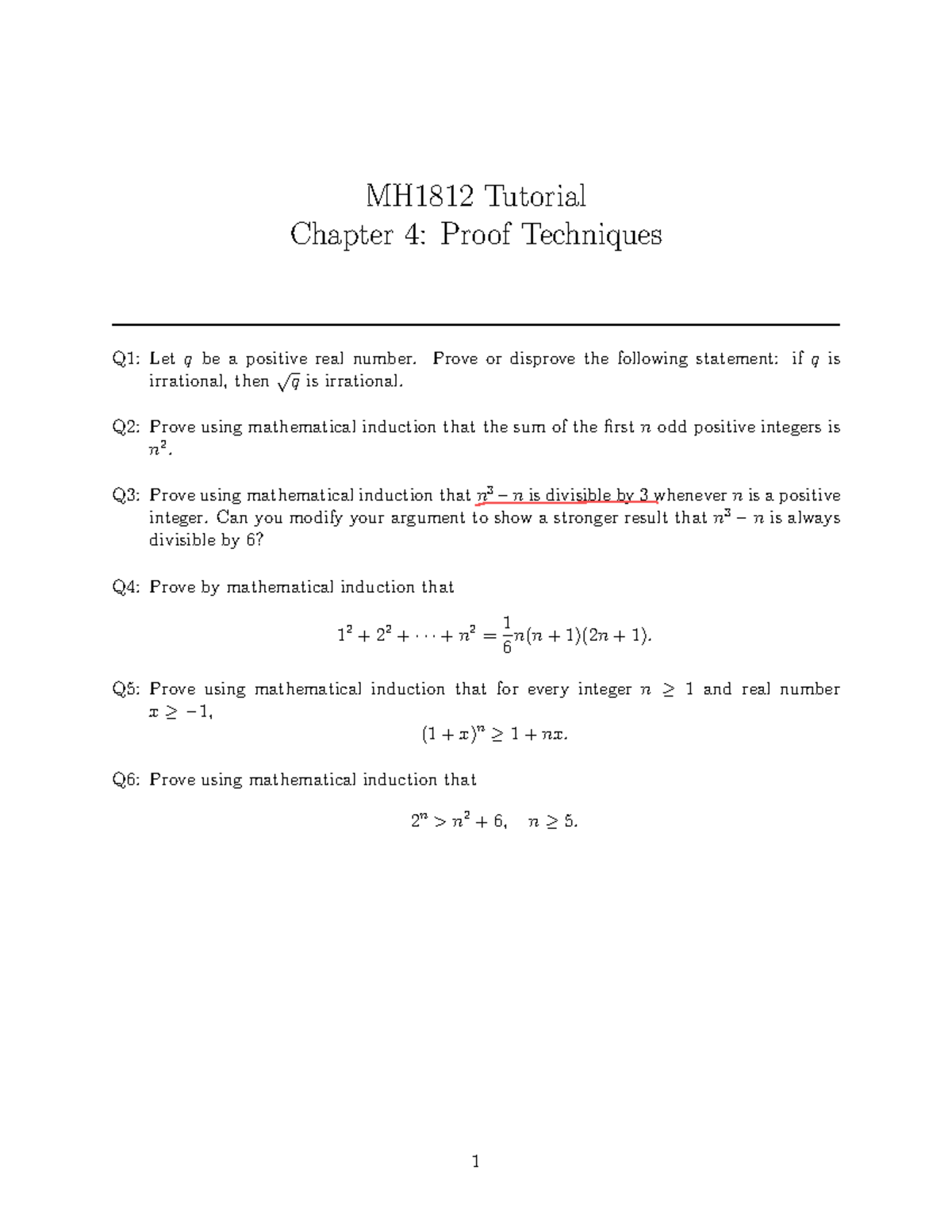 Chapter 4 - Homework - MH1812 Tutorial Chapter 4: Proof Techniques Q1: Let q be a positive real ...
