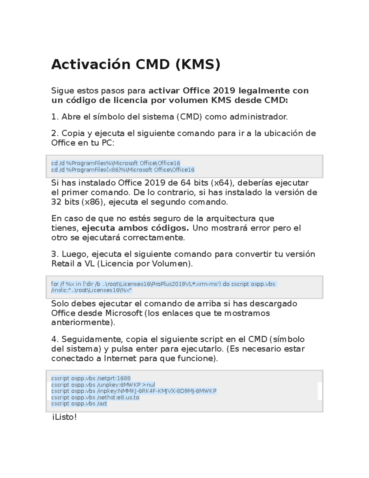 Activación ofice CMD - Activación CMD (KMS) Sigue estos pasos para ...