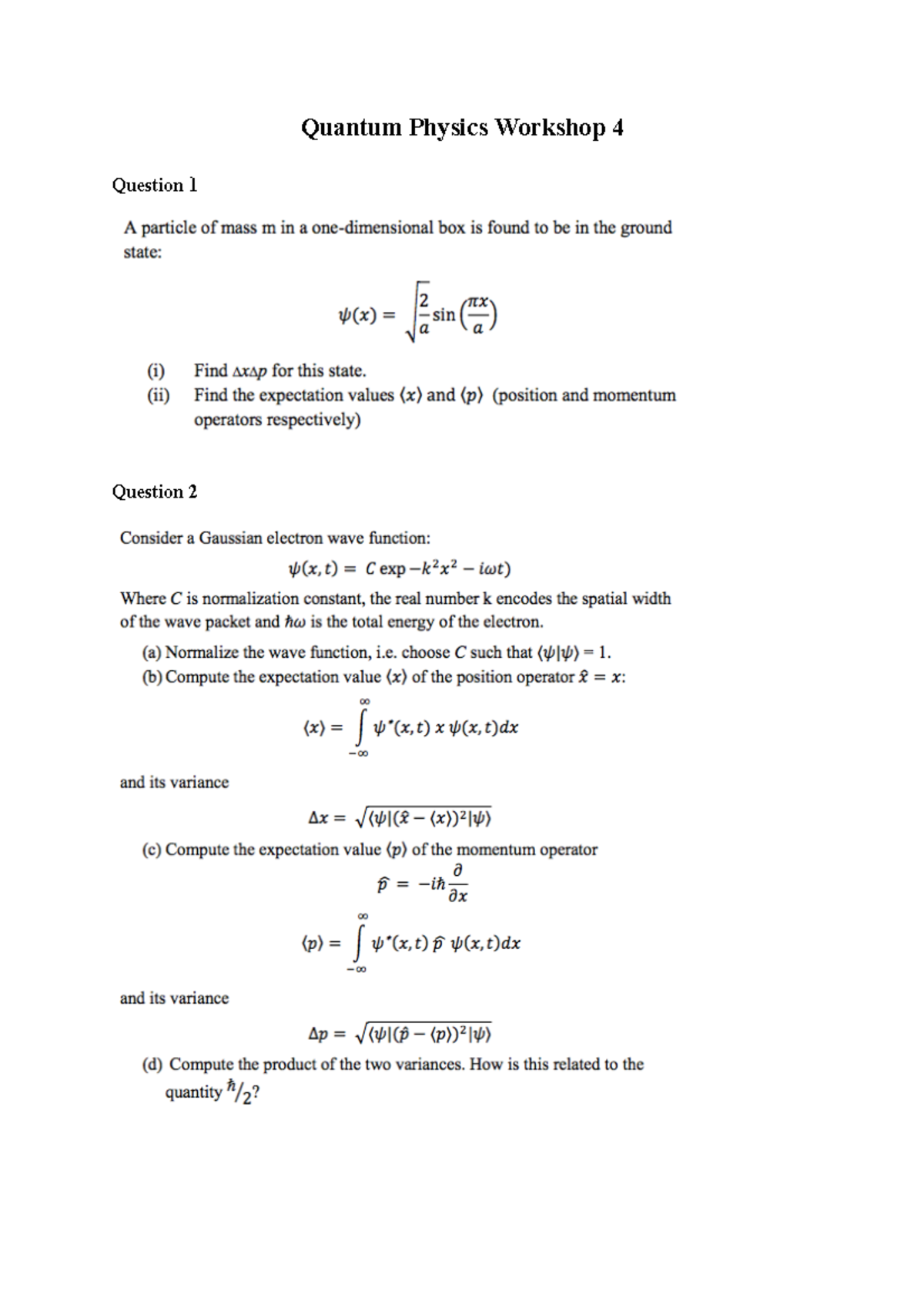 Workshop 4 - Tute Questions - 068413 - Quantum Physics Workshop ...