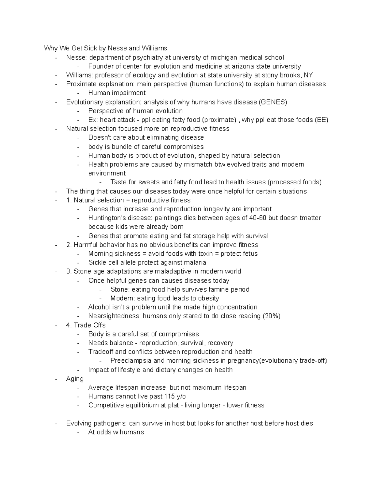 Books - Why We Get Sick by Nesse and Williams - Nesse: department of ...