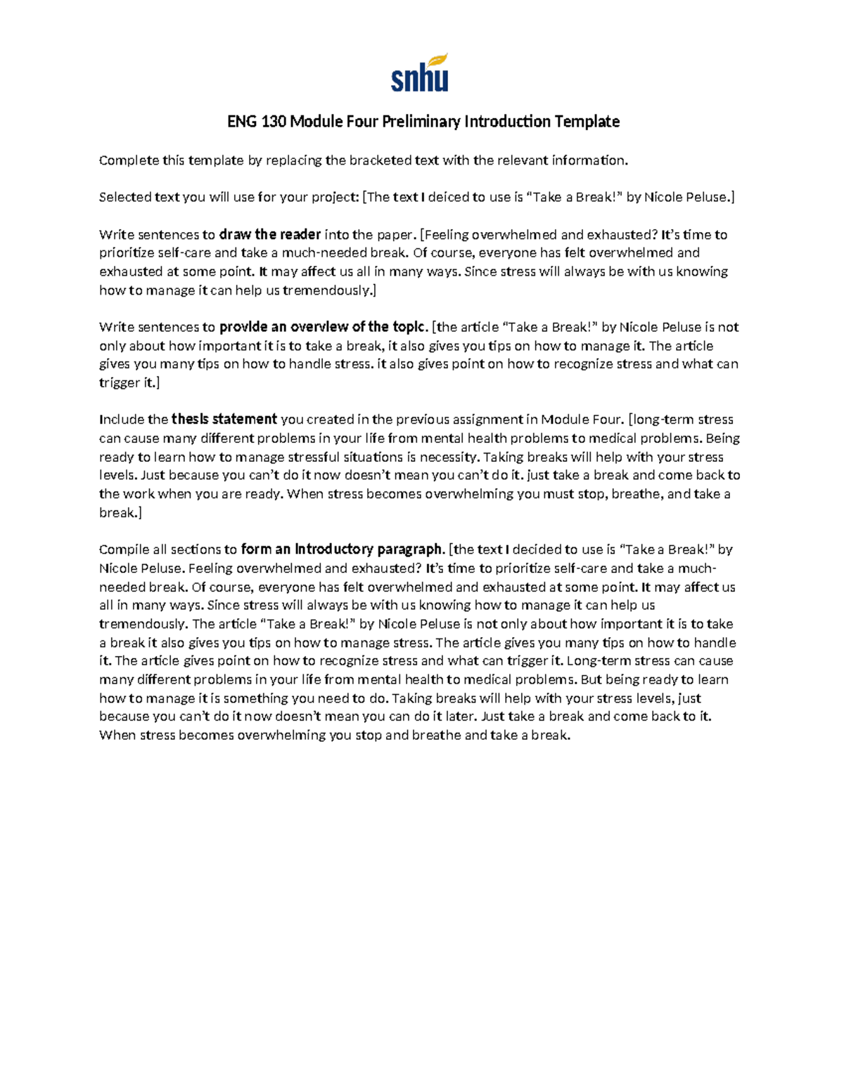 ENG 130 Module Four Preliminary Introduction Template - Selected text ...