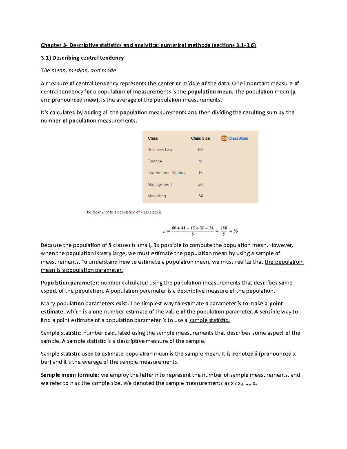Chap 3 notes - Chapter 3- Descriptive statistics and analytics ...