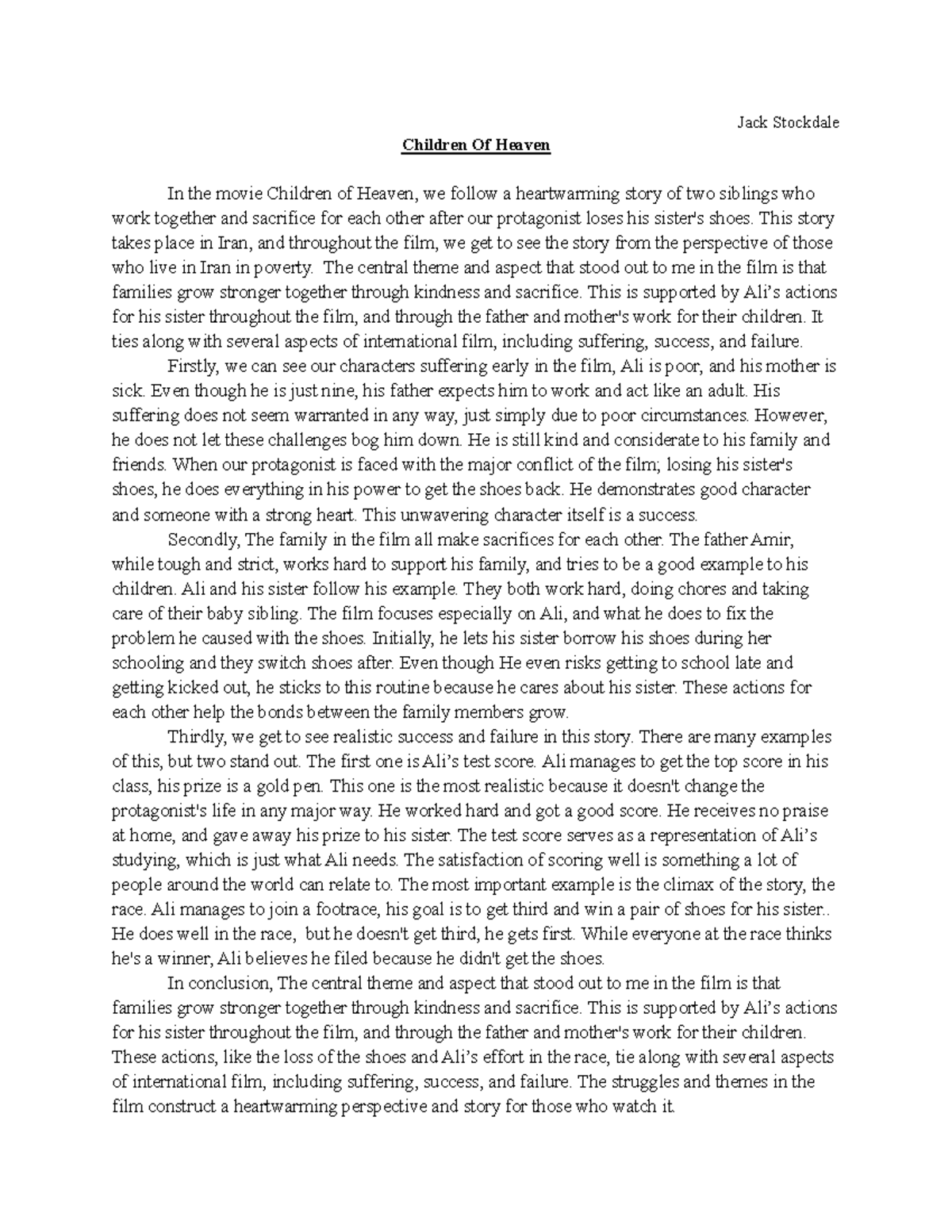 Children of Heaven Thought Paper - Jack Stockdale Children Of Heaven In ...