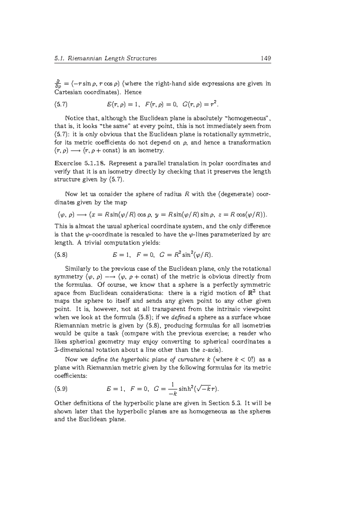 Geometry Spaces Of Bounded Curvature 9 Riemannian Length Structures 149 ∂ ∂ρ −r Sin ρ R