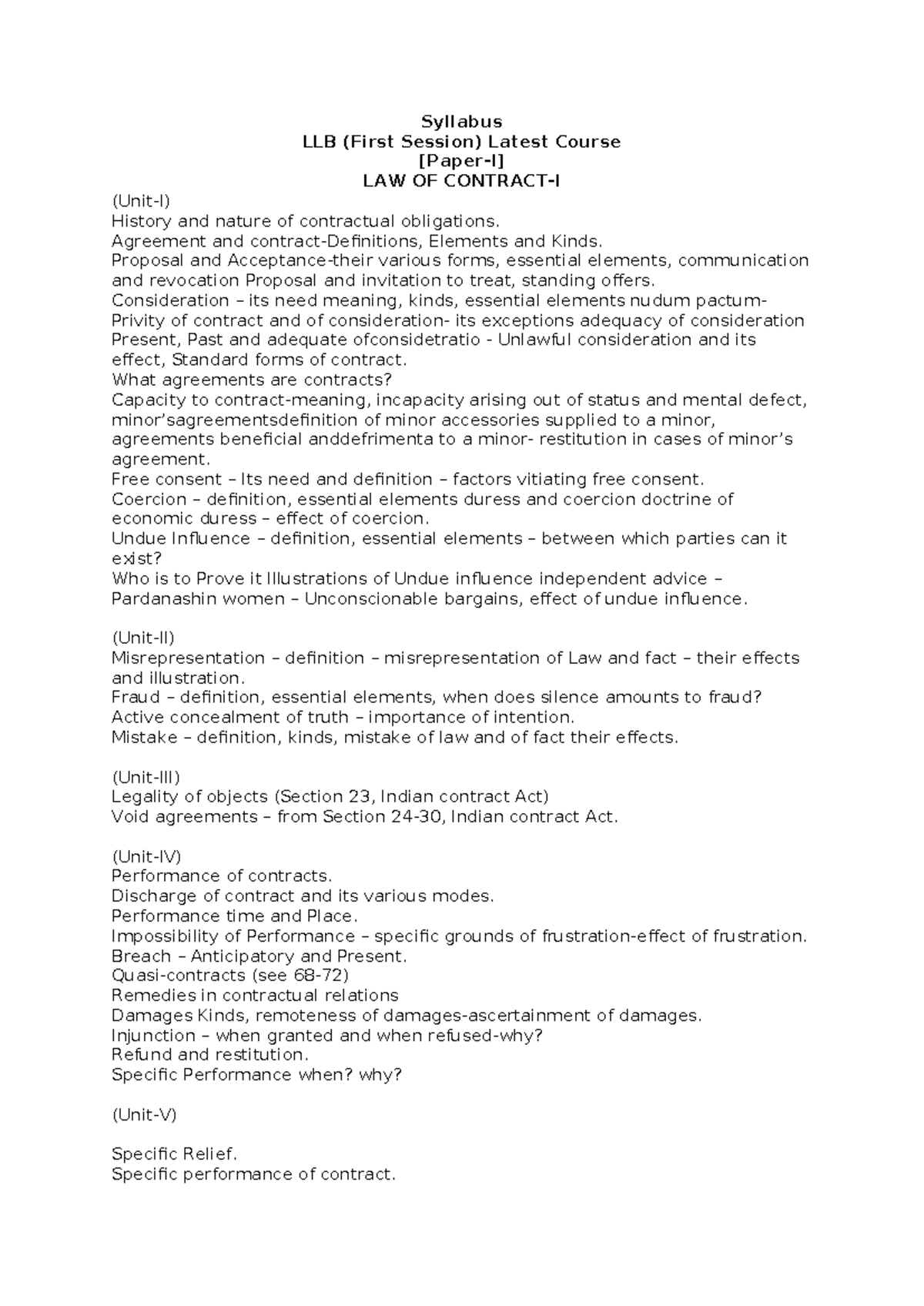 Syallabus - Syllabus LLB (First Session) Latest Course [Paper-I] LAW OF ...