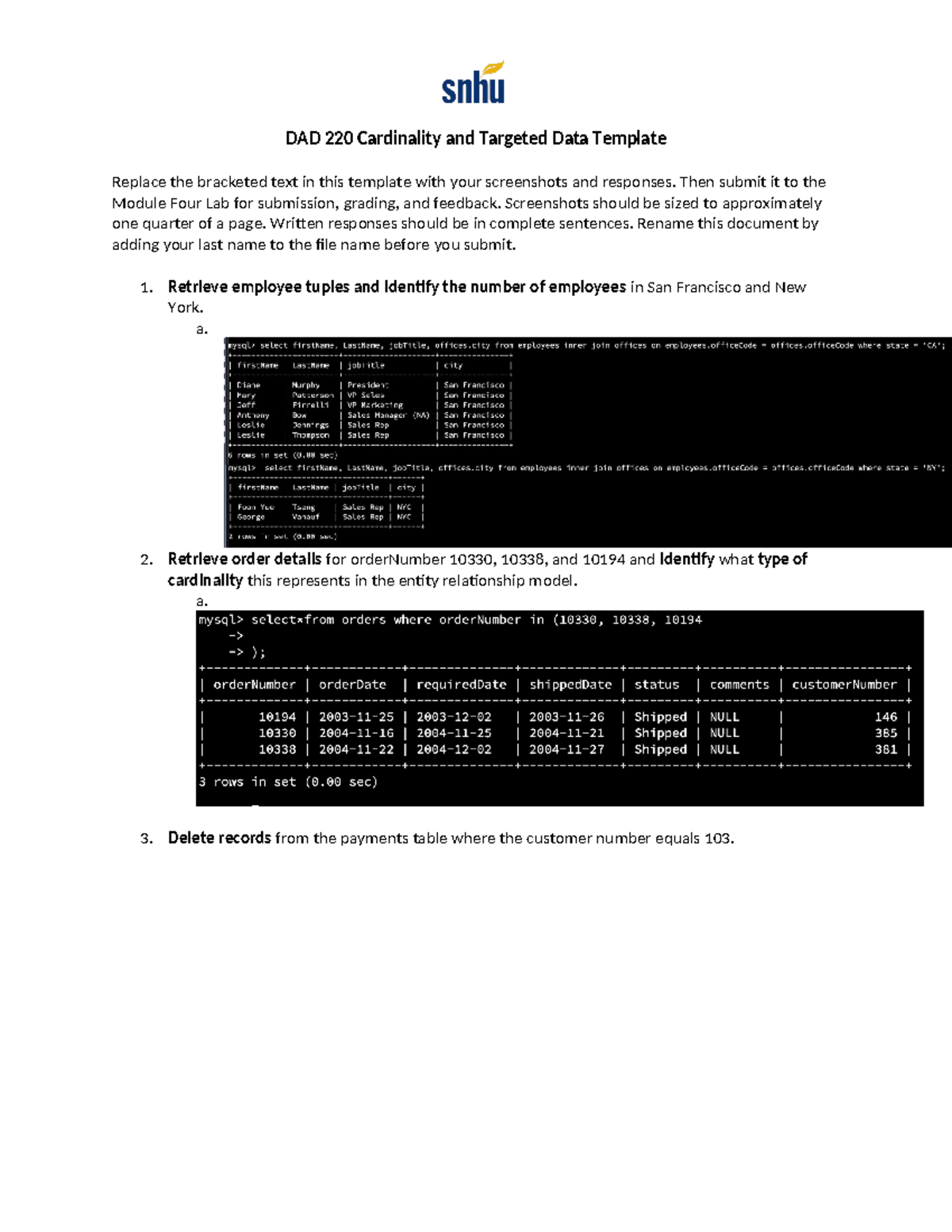DAD 220 Cardinality and Targeted Data Template - DAD 220 Cardinality and Targeted Data Template ...