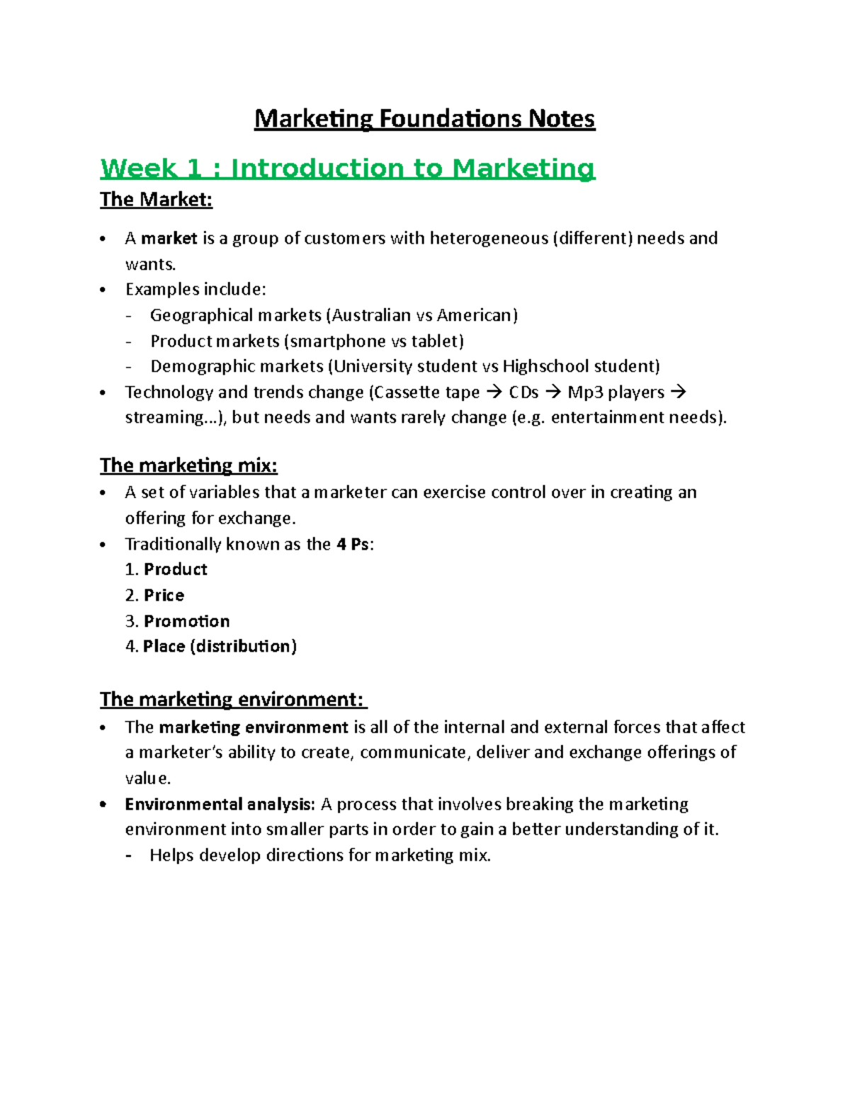 Week 1 Marketing Foundations 24108 Notes (HD) - Marketing Foundations ...