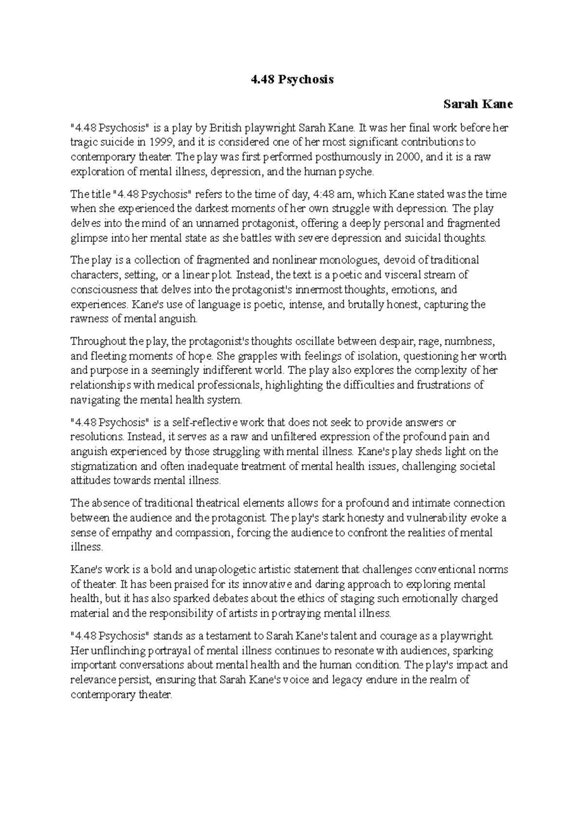 4.48 Psychosis - Summary M A English Language and Literature - 4 ...