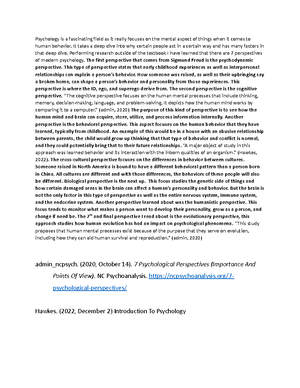 PY 101 Assignment 1 - Given what you have learned about psychology and ...