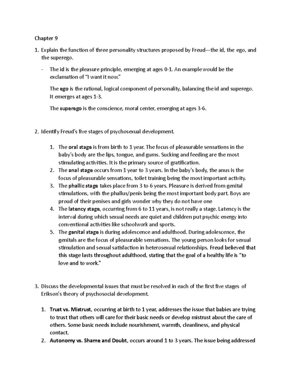Ch. 9 assignment - ...... - Chapter 9 Explain the function of three personality structures ...