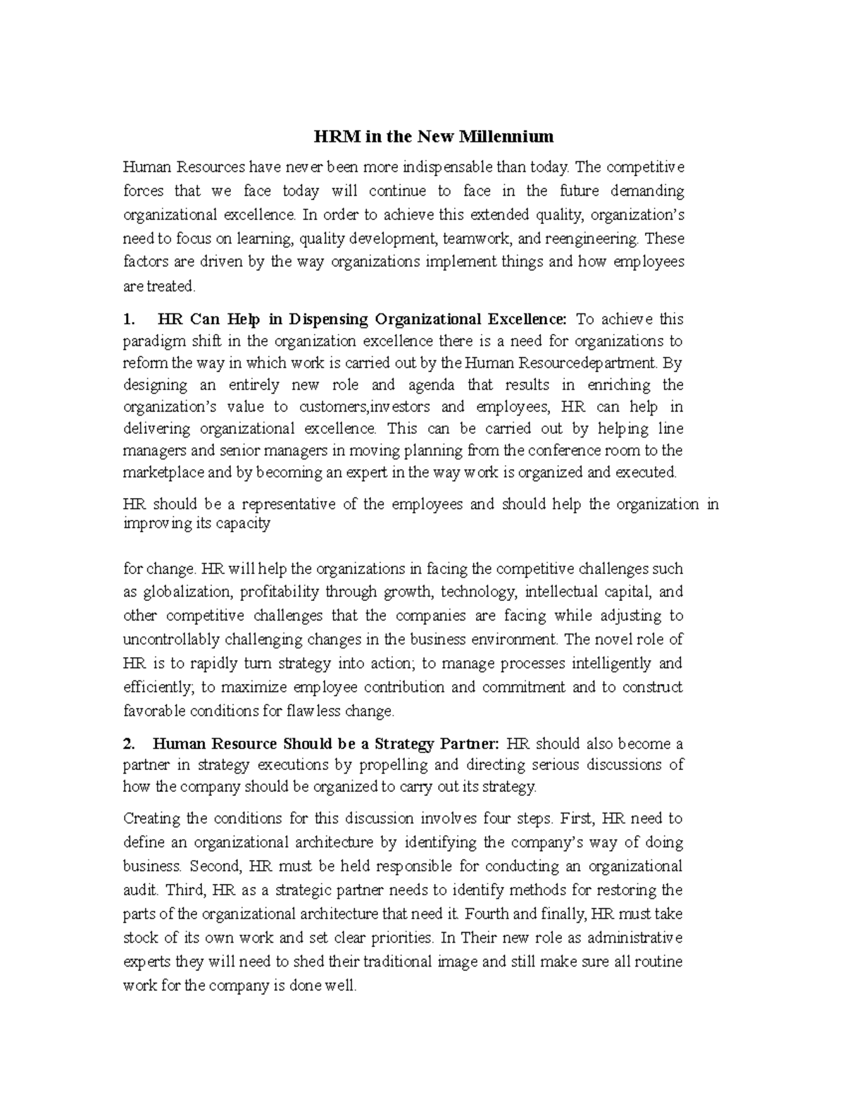 Human Resource management in the New Millennium - HRM in the New ...