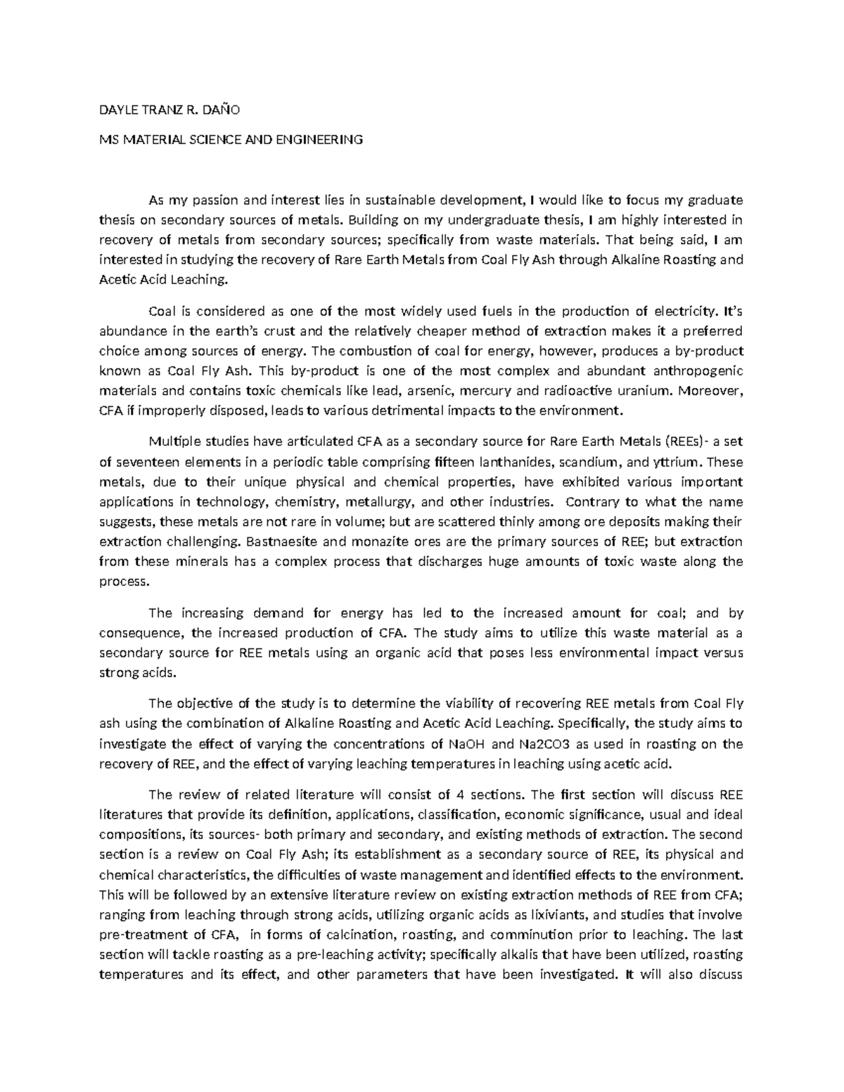 Concept Paper Sample Format for Undergrads and MS - DAYLE TRANZ R. DAÑO ...