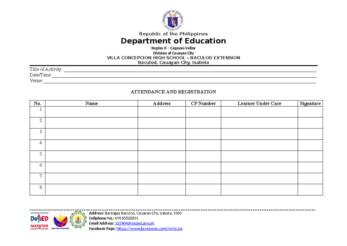 Attendance Sheet - Department of Education Region II – Cagayan Valley ...