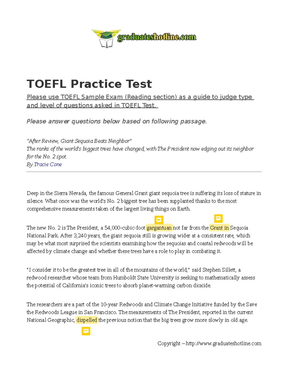 Sampletoefl ( practice 2) - TOEFL Practice Test Please use TOEFL Sample ...
