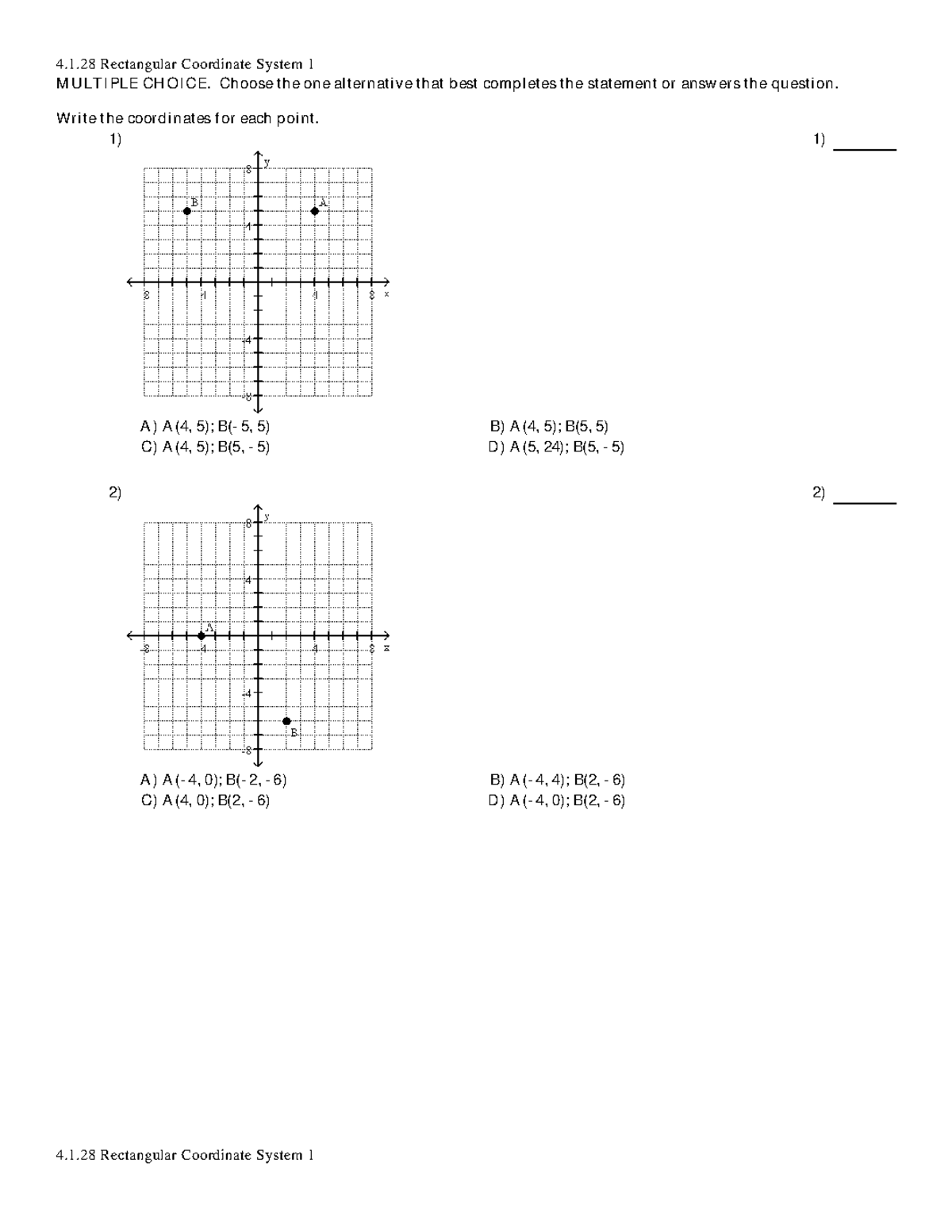 4 - Activity - 4.1 Rectangular Coordinate System 1 MULTIPLE CHOICE ...