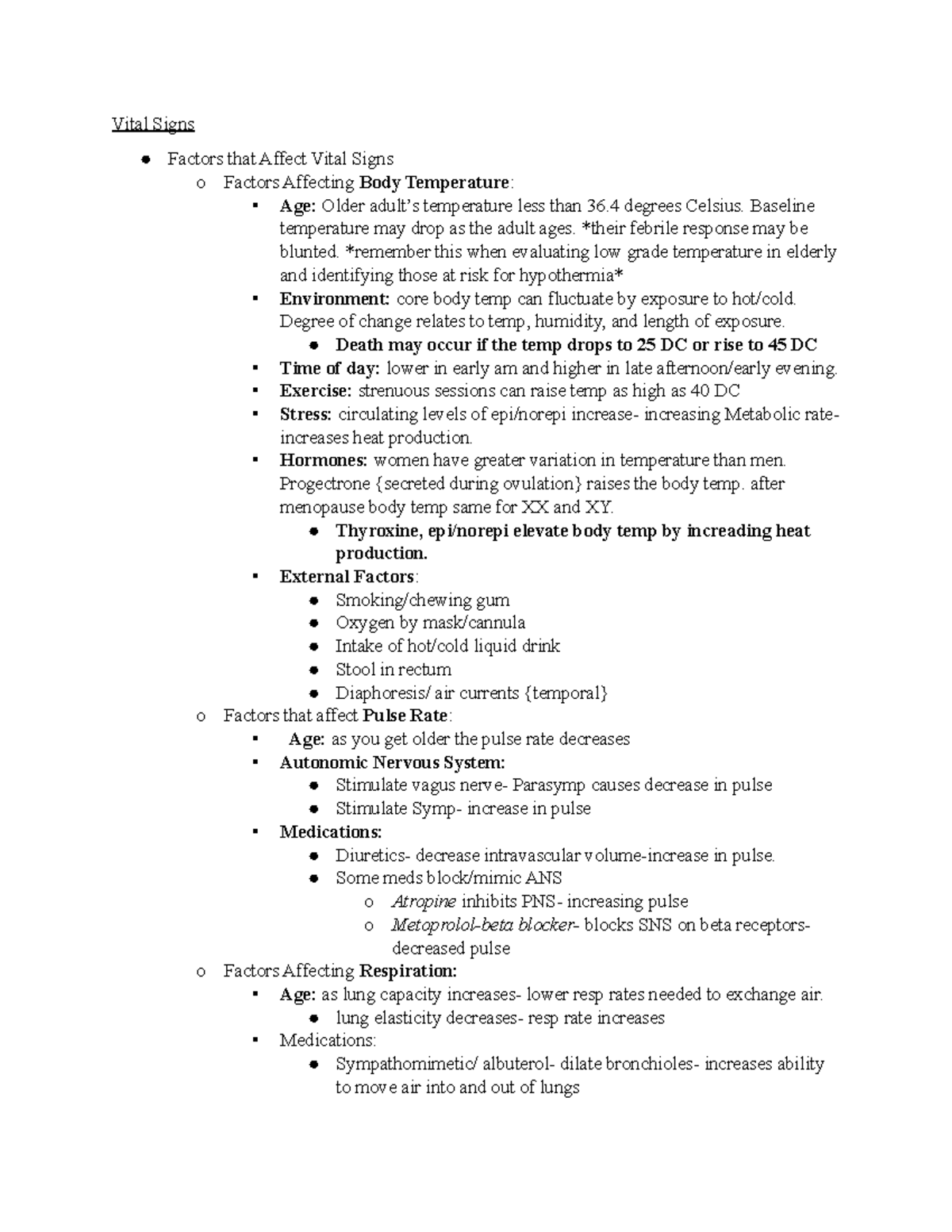 NUR 209 Vital Signs review - Vital Signs Factors that Affect Vital ...