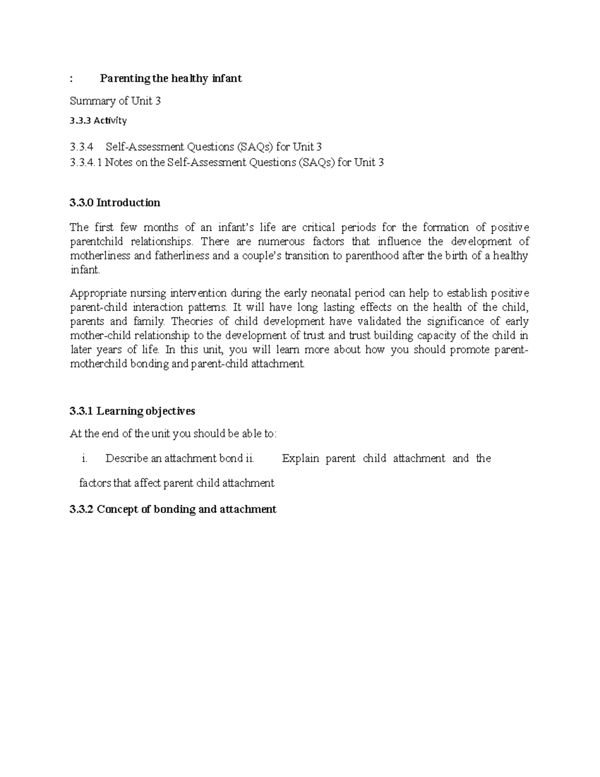 Parenting the healthy infant - : Parenting the healthy infant Summary ...