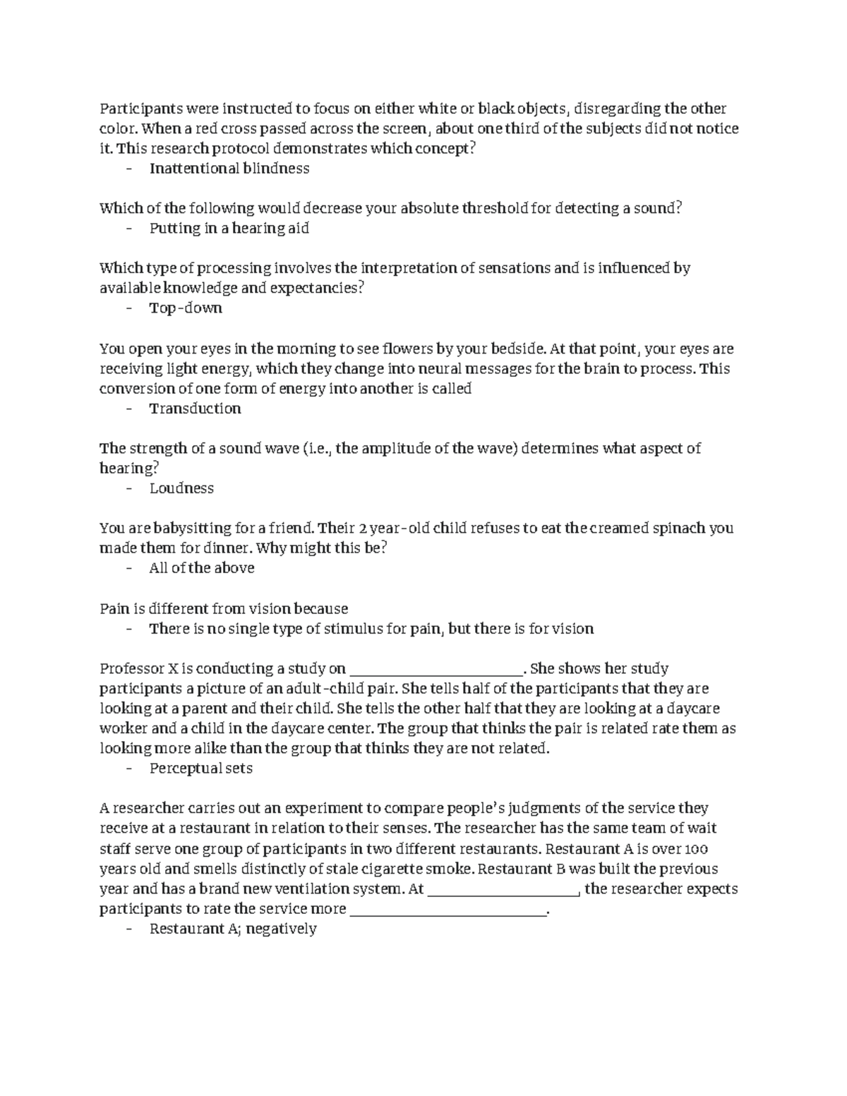 PSY Mini Quiz #4 - Mini Quiz #4 Study Guide - Participants were ...