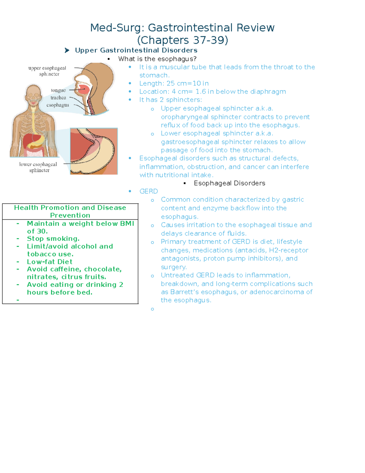 Med-Surg GI Notes - Med-Surg: Gastrointestinal Review (Chapters 37-39 ...
