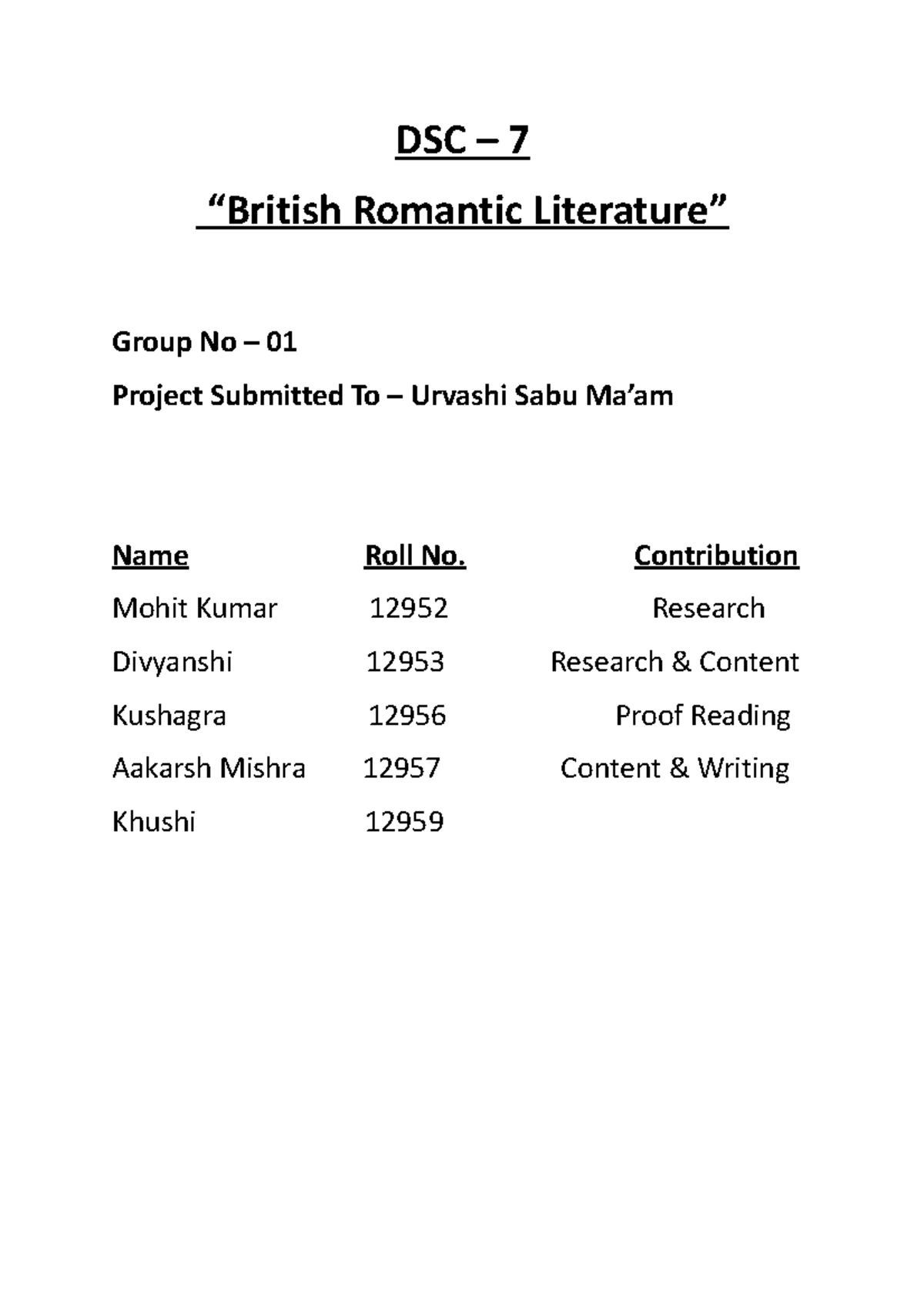 DSC 7 Group Project - It is a research based information. - DSC – 7 ...